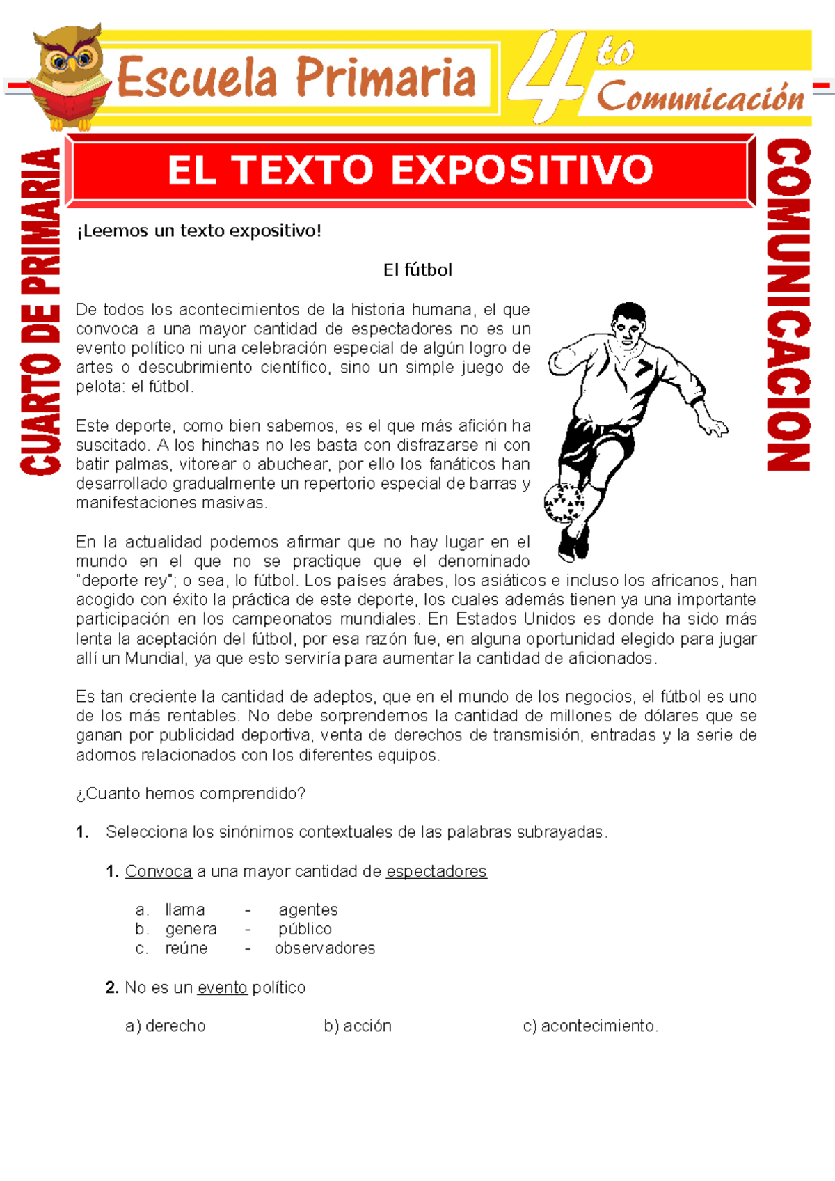 El Texto Expositivo para Cuarto de Primaria - de Primaria ¡Leemos un texto expositivo! El fútbol ...