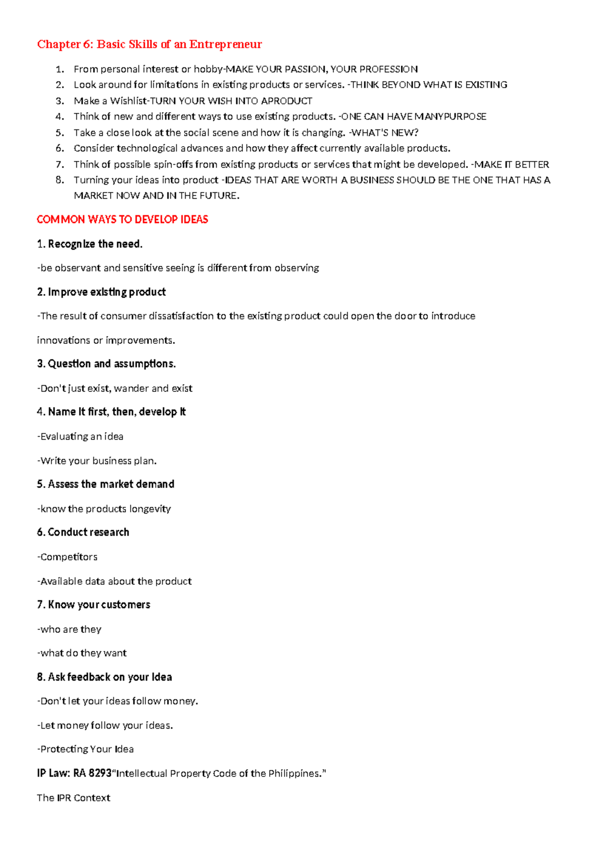 Entrep Reviewer 1 - hnnnnnn - Chapter 6: Basic Skills of an Entrepreneur From personal interest ...