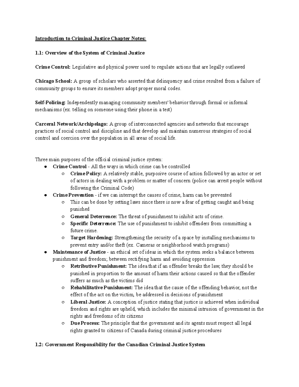 SOC Midterm 1 Notes - Introduction to Criminal Justice Chapter Notes: 1 ...