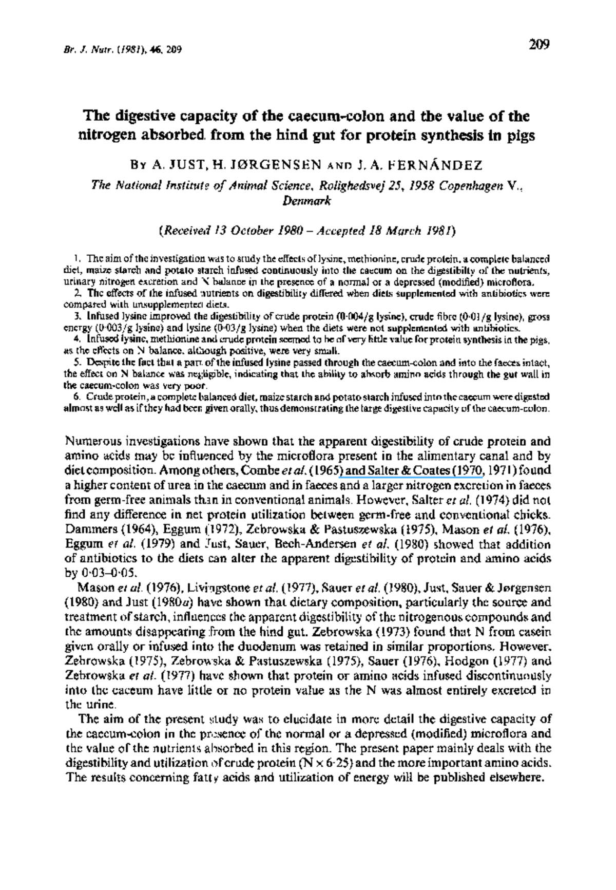 The digestive capacity of the caecum col - Br. J. Nutr. (1981 ...
