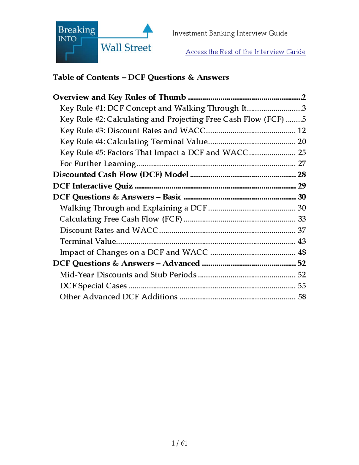 DCF Guide - Access the Rest of the Interview Guide Overview and Key ...