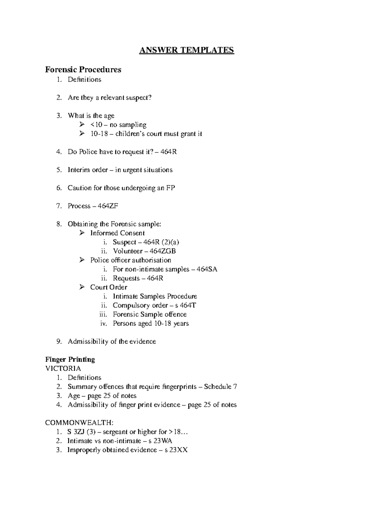 Answer templates for forensic procedures - ANSWER TEMPLATES Forensic ...