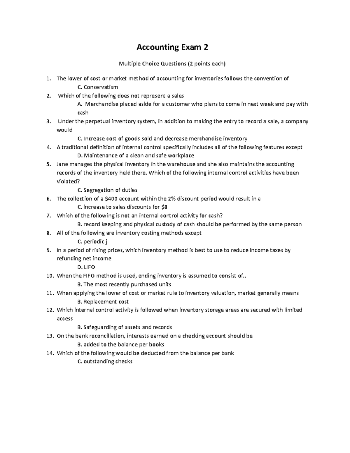 Exam 2 (Ch 4,5,6) - Exam Notes - Accounting Exam 2 Multiple Choice ...