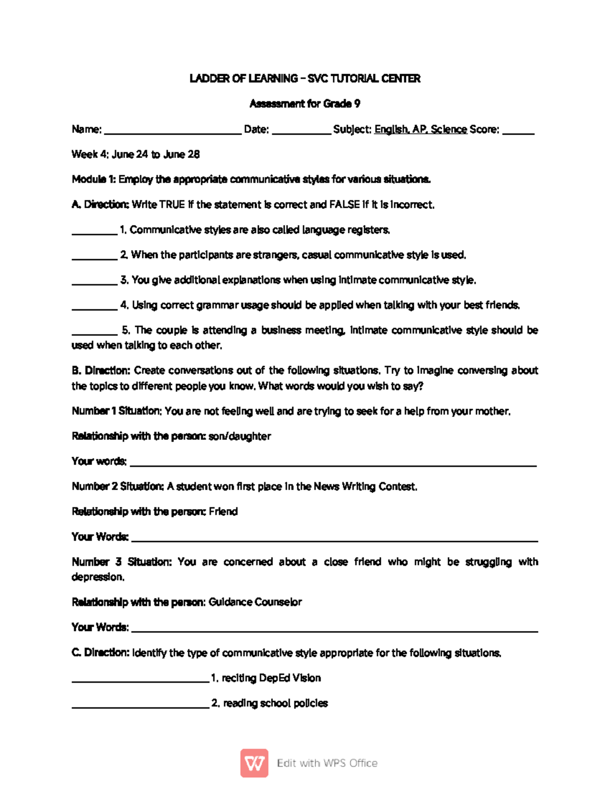 Gabbie - jhmgh - LADDER OF LEARNING - SVC TUTORIAL CENTER Assessment ...