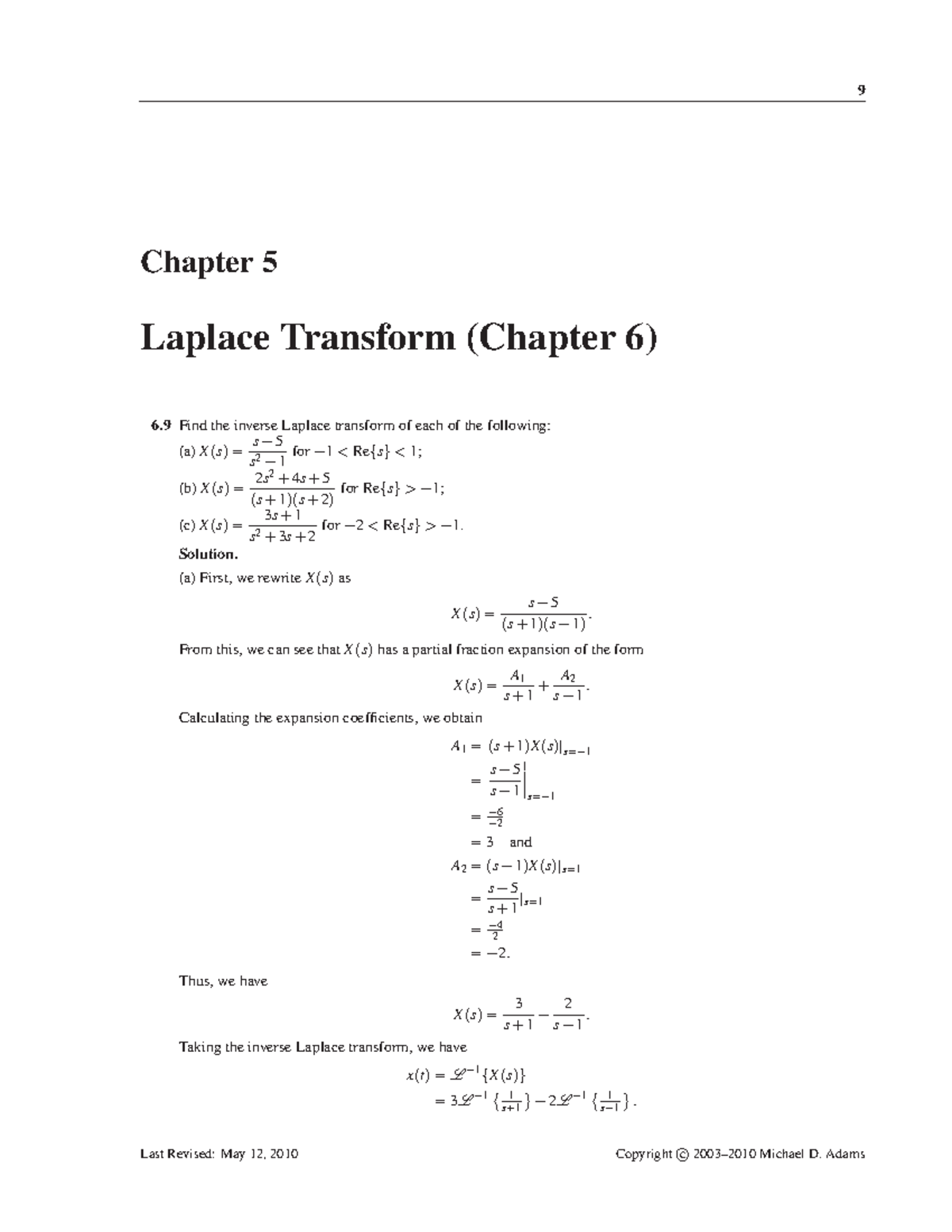 Continuous - Time Signals and Systems - Assignments - asgn6b soln - 9 Chapter 5 Laplace ...
