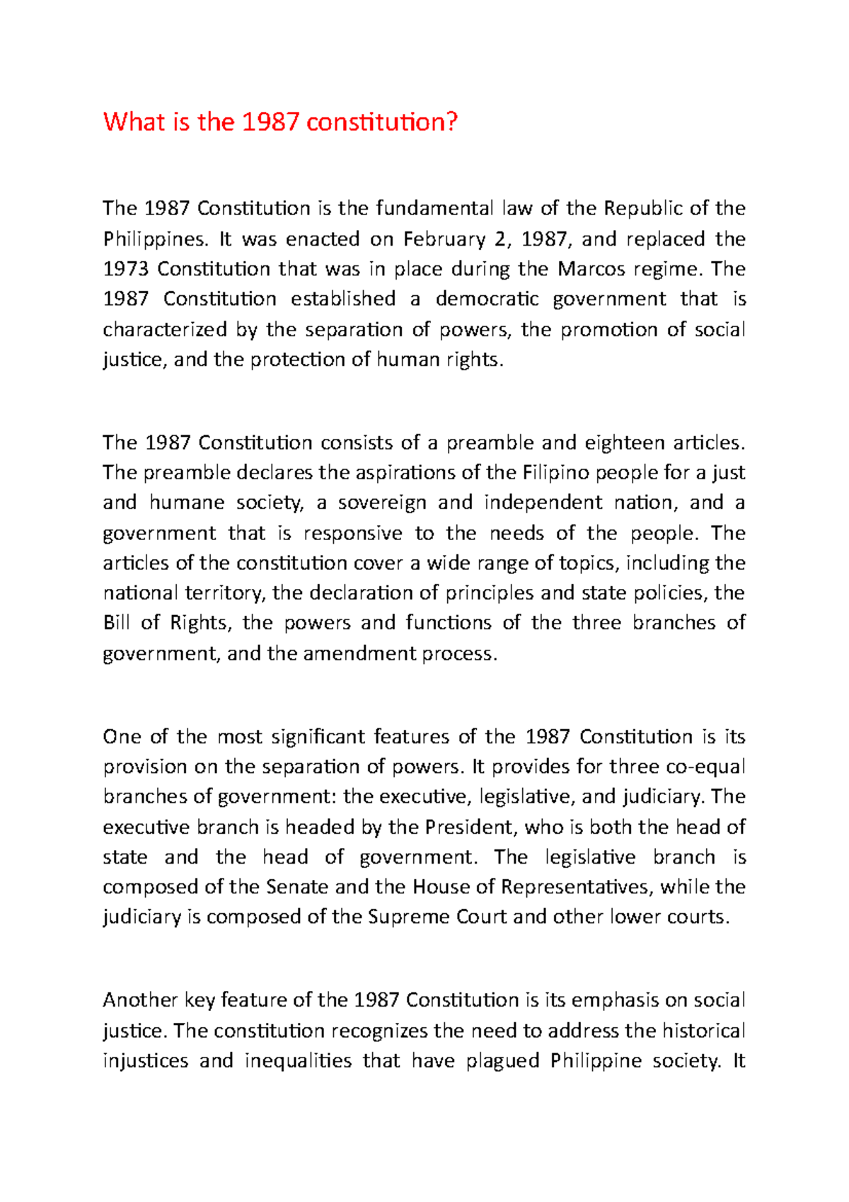 What is the 1987 constitution - What is the 1987 constitution? The 1987 ...