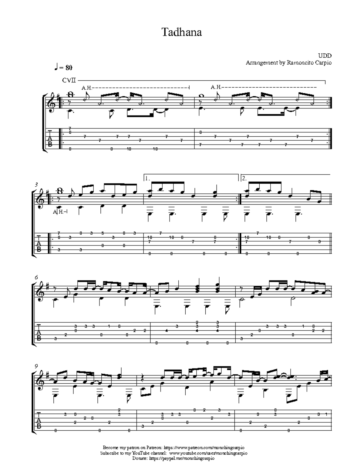 Tadhana Score and Tabs - Tutorial - ° ¢ ° ¢ ° ¢ ° ¢ ™™ ™™ ™™ ™™ q = 80 ...