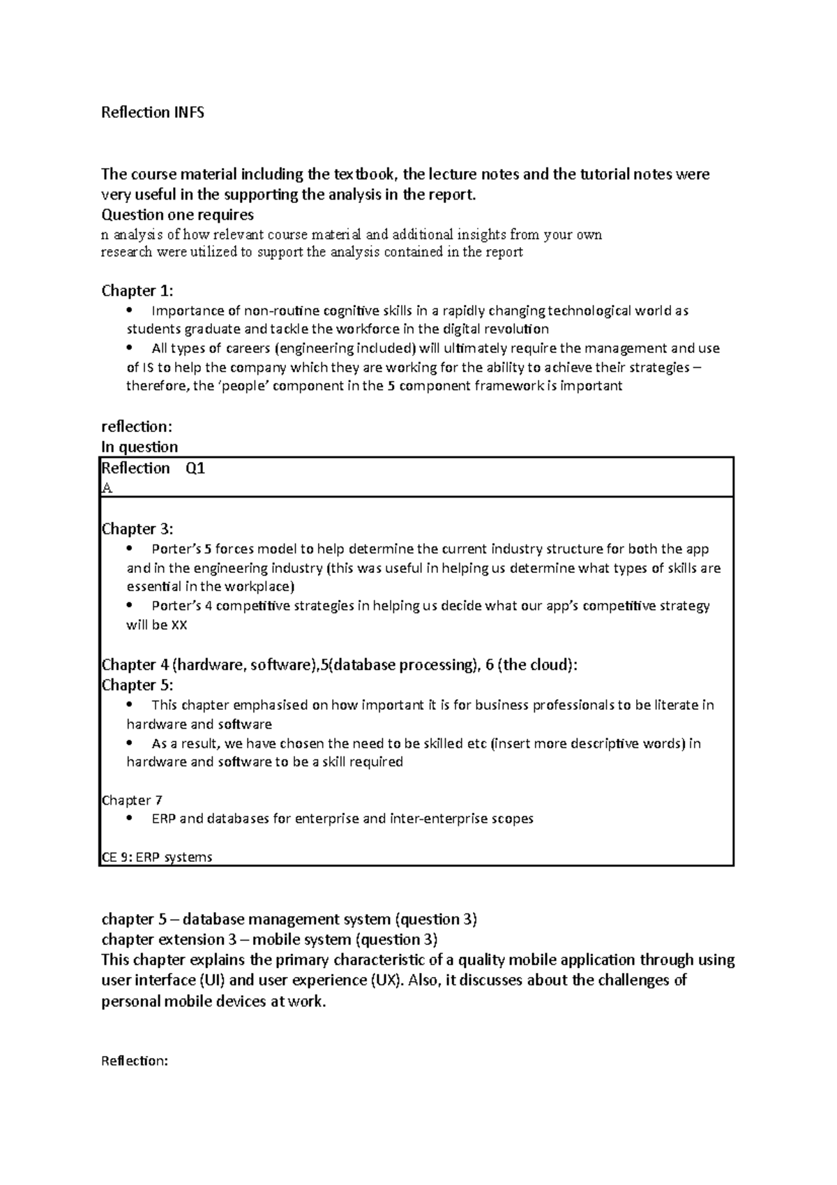 Reflection Assignment Infs 1602 Reflection Infs The Course Material