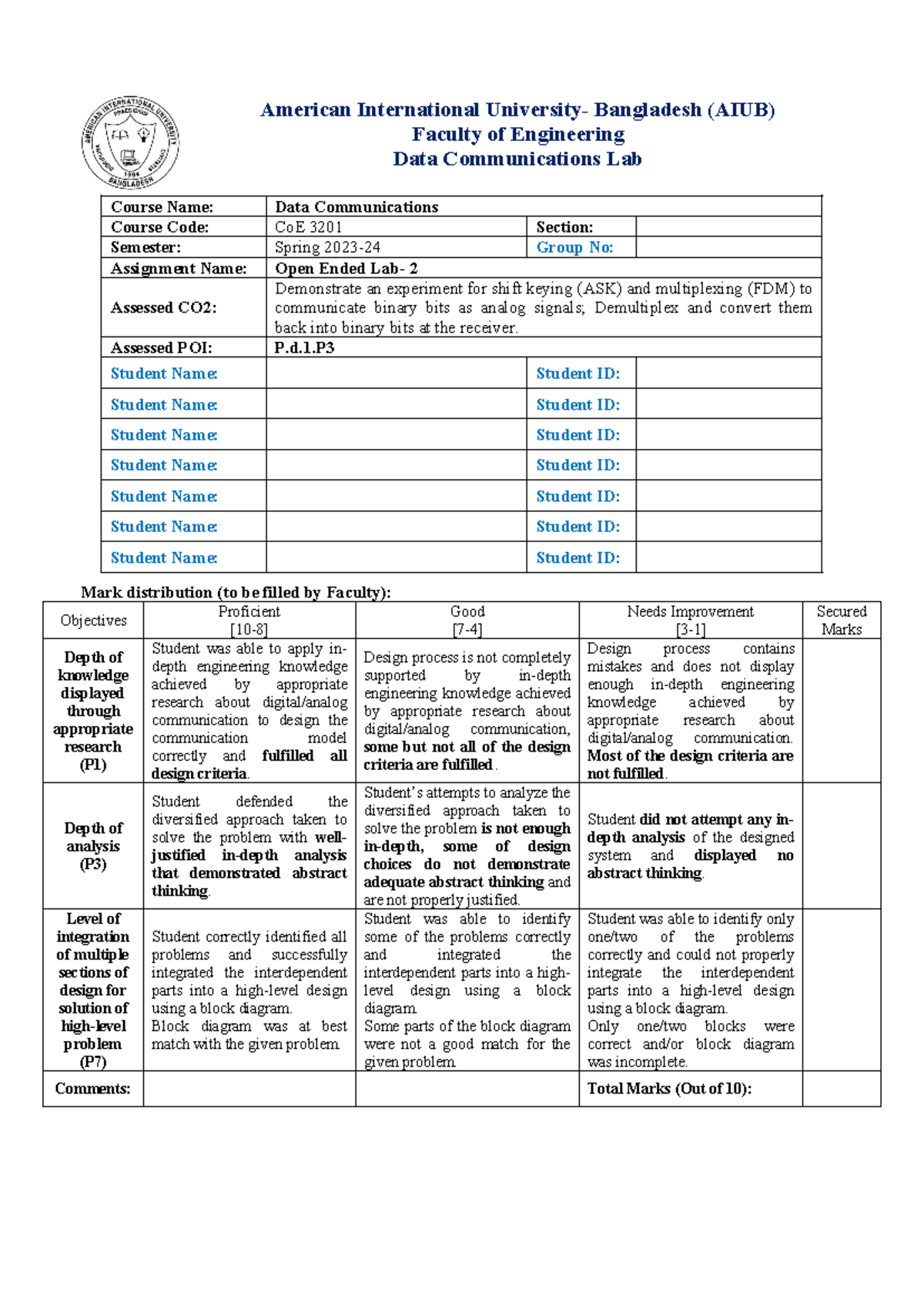 Data Com Lab OEL-2 - OEL - American International University ...