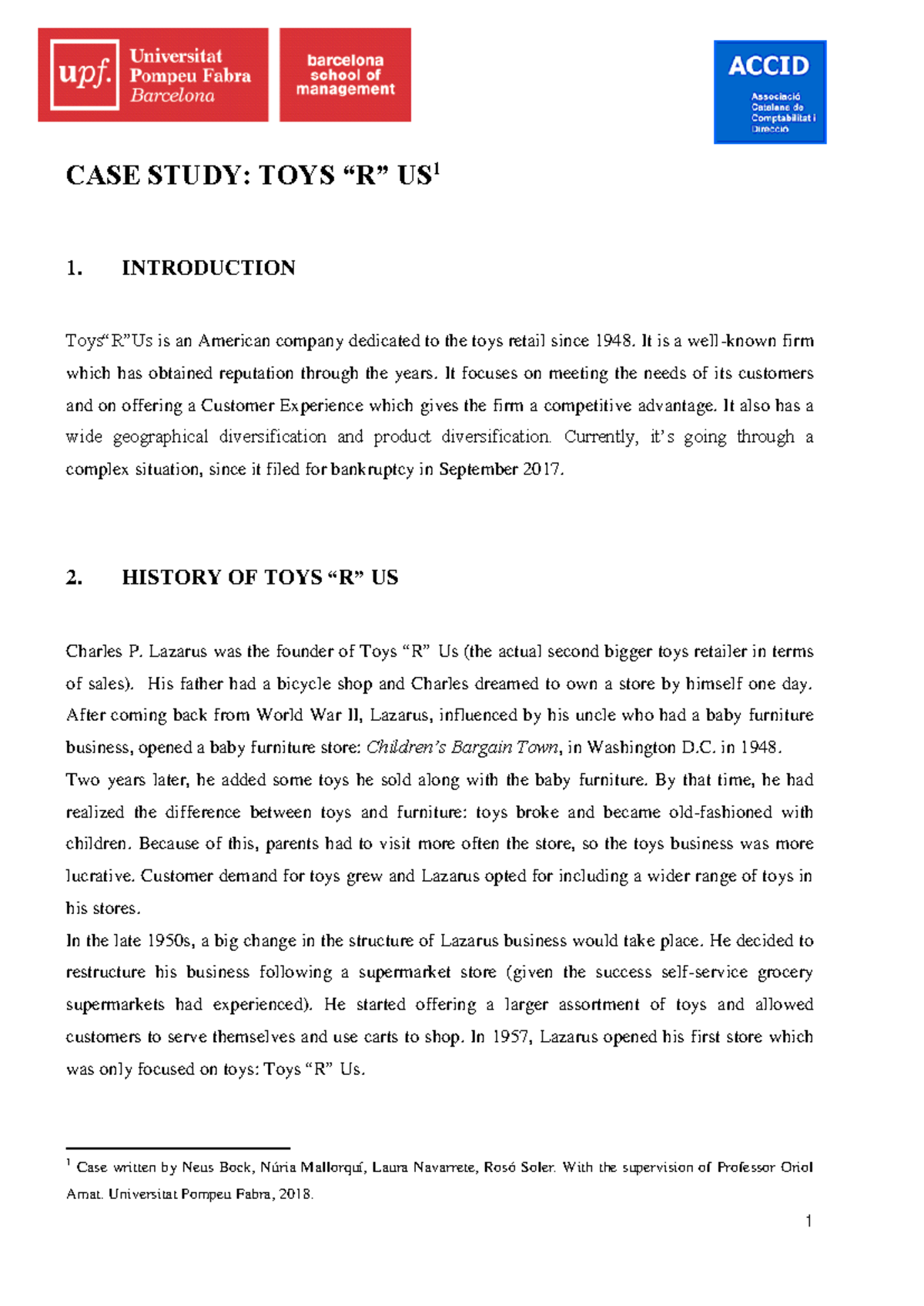 Toys R Us Case - Note - CASE STUDY: TOYS “R” US 1 1. INTRODUCTION Toys ...