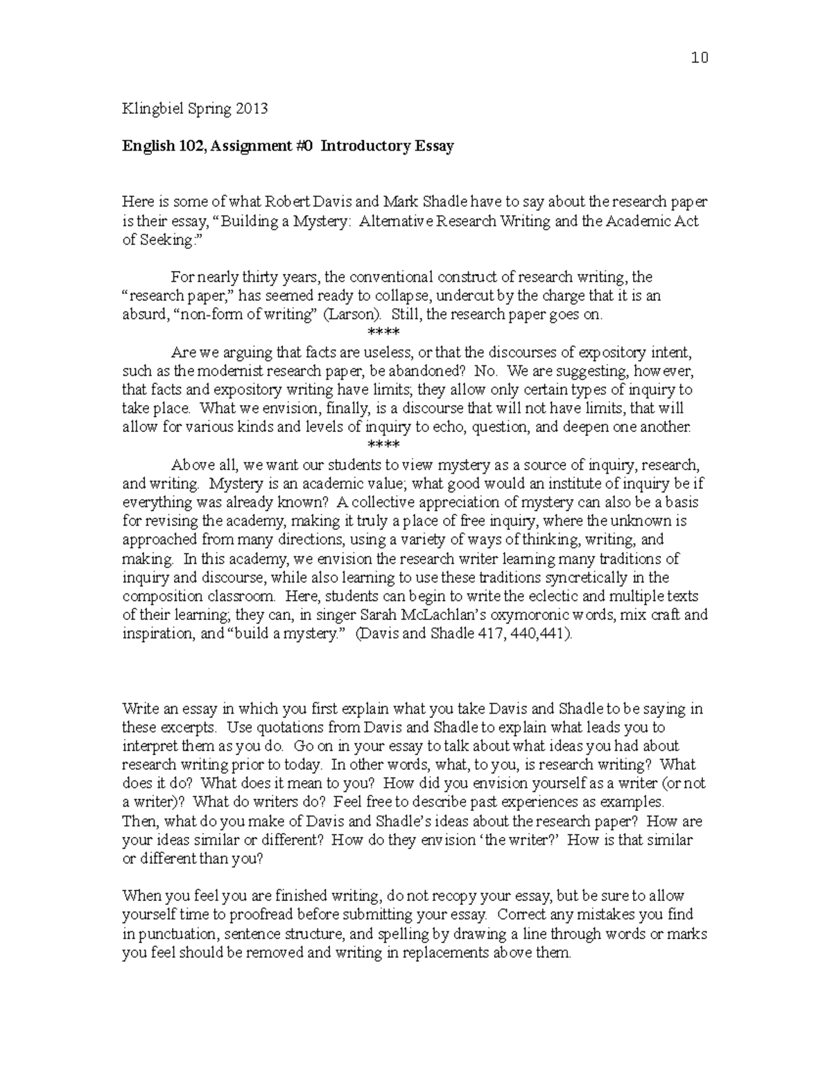 102F13Assign - Asng. 14 - 10 Klingbiel Spring 2013 English 102 ...