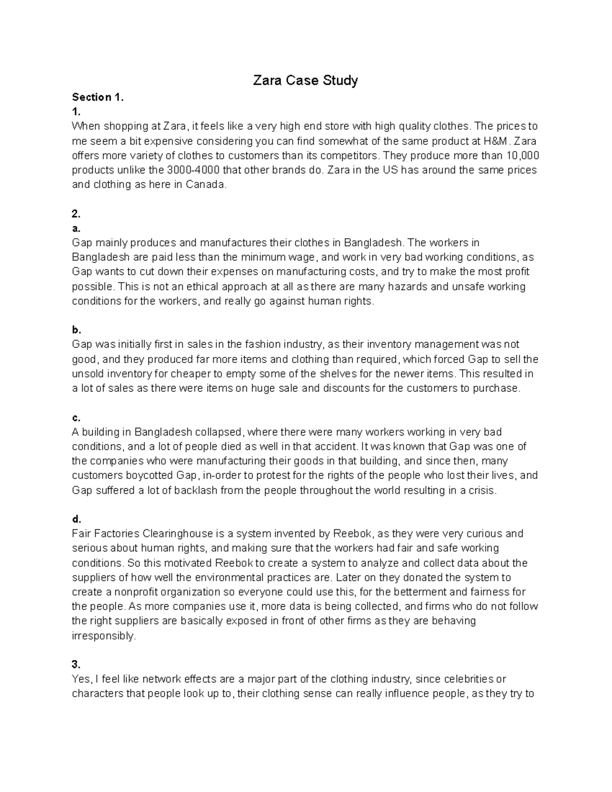 Zara Case Study - assignment - Zara Case Study Section 1. 1. When shopping at Zara, it feels ...