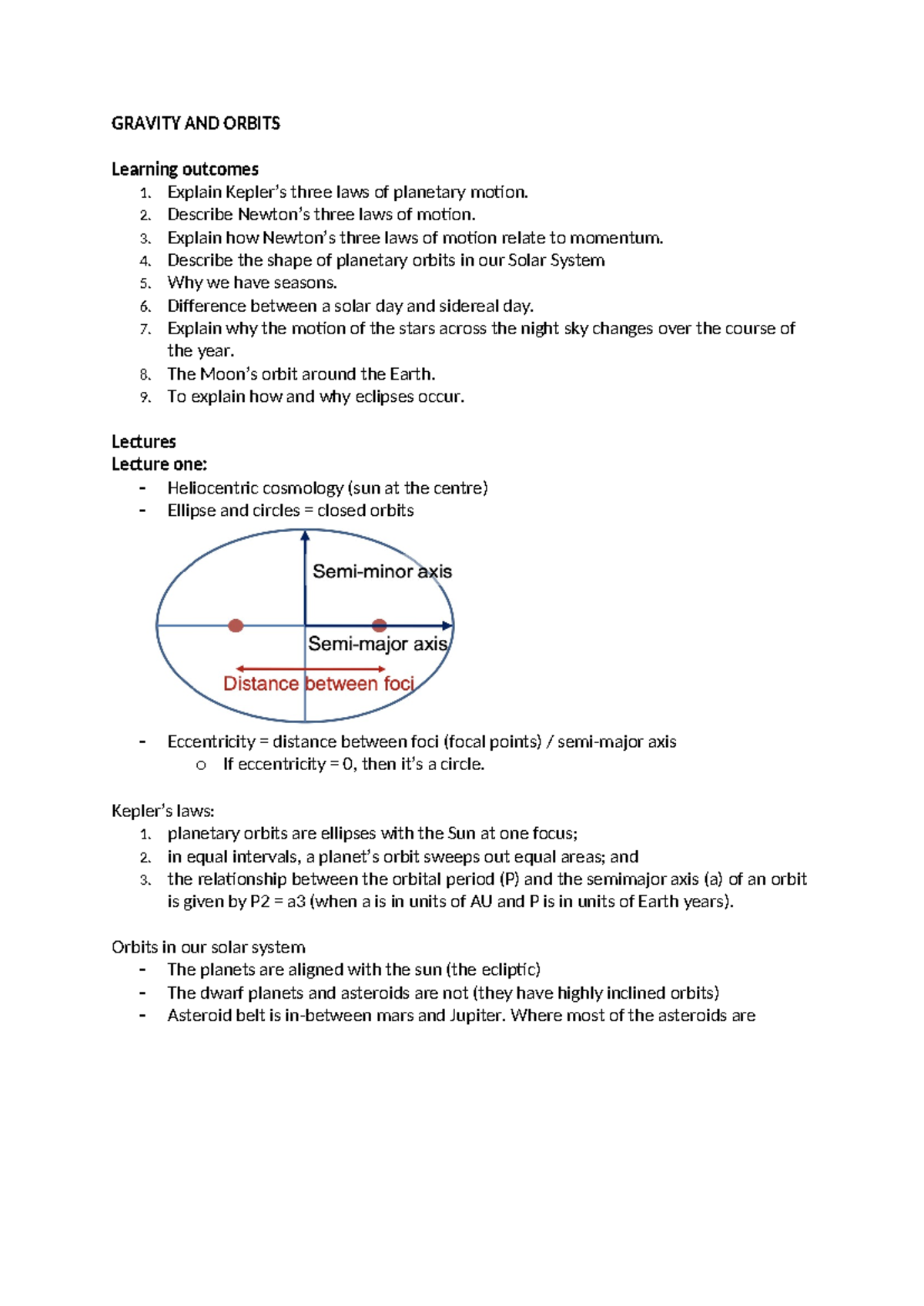 W2. gravity and orbits - GRAVITY AND ORBITS Learning outcomes 1 ...