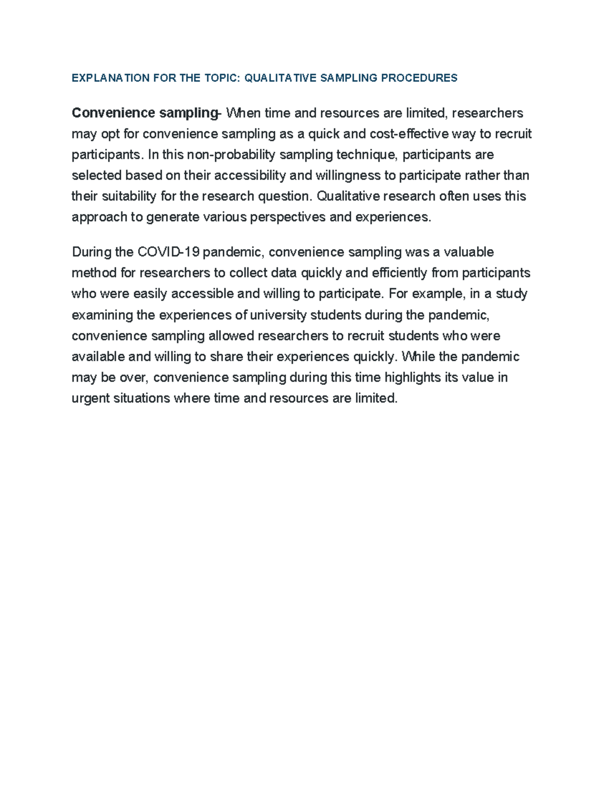 Explanation FOR THE Topic - EXPLANATION FOR THE TOPIC: QUALITATIVE ...