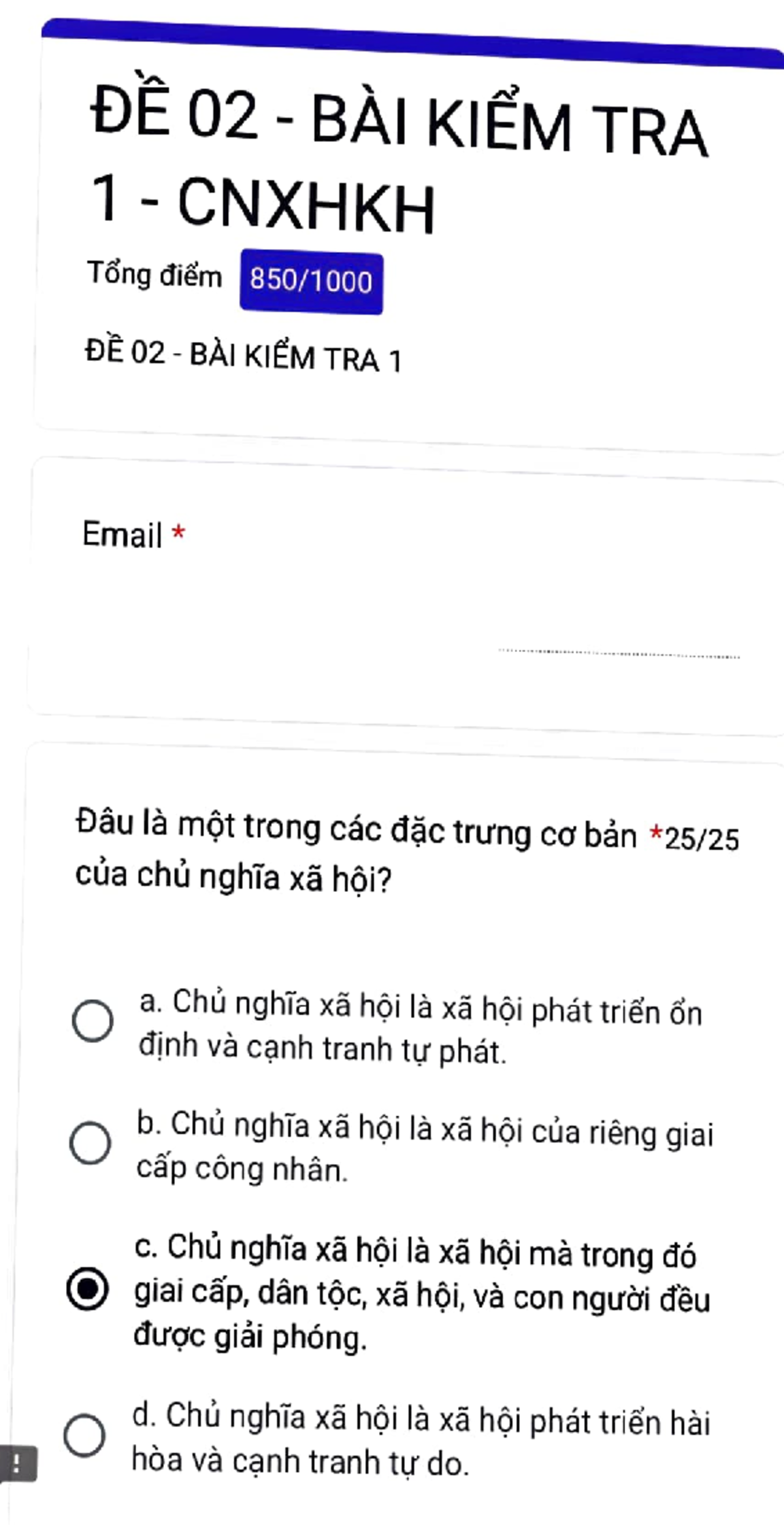 Đề kiểm tra Cnxhkh - Chủ nghĩa xã hội - Studocu