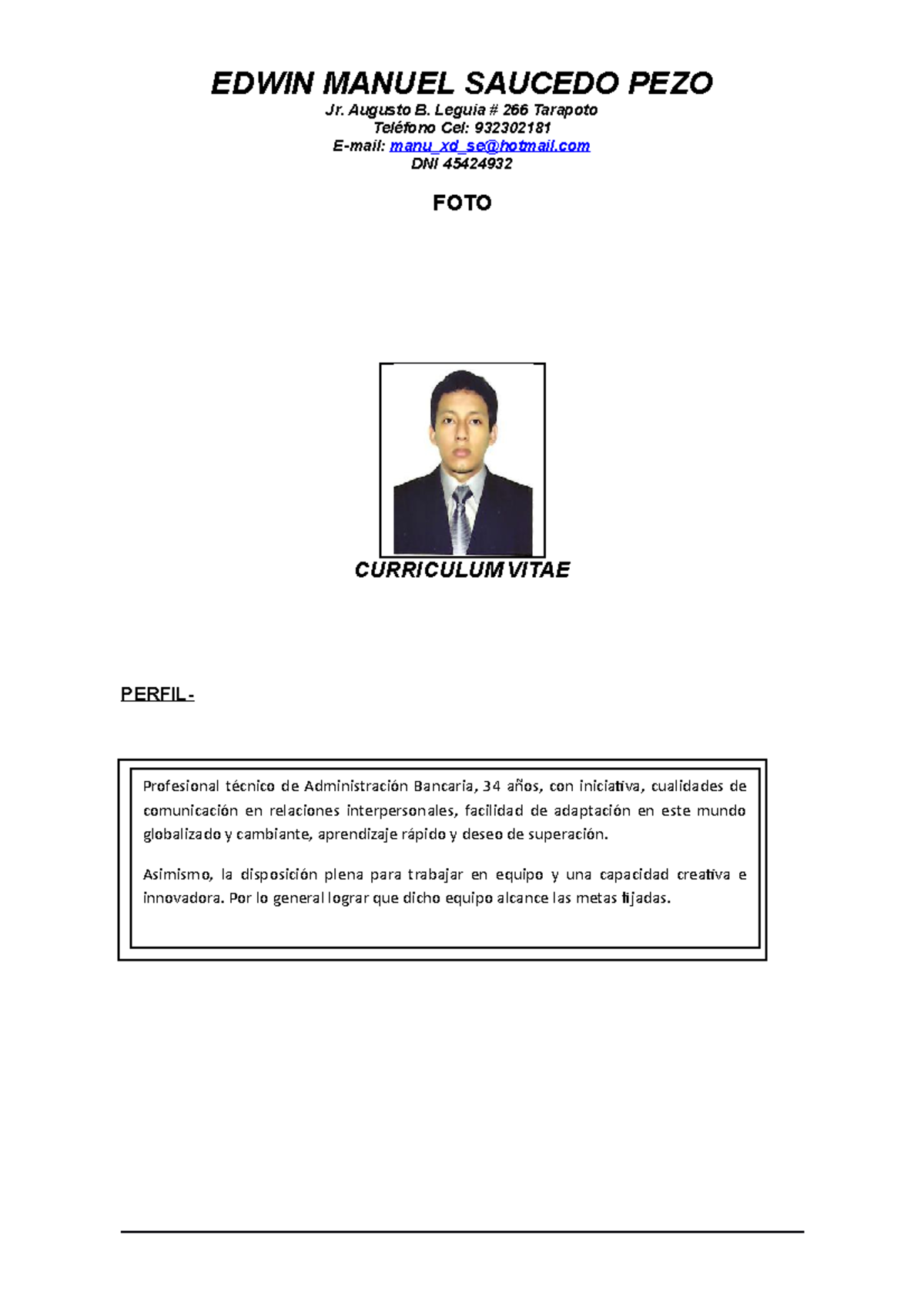 Cv actualizado manu - wdwdw - EDWIN MANUEL SAUCEDO PEZO Jr. Augusto B ...