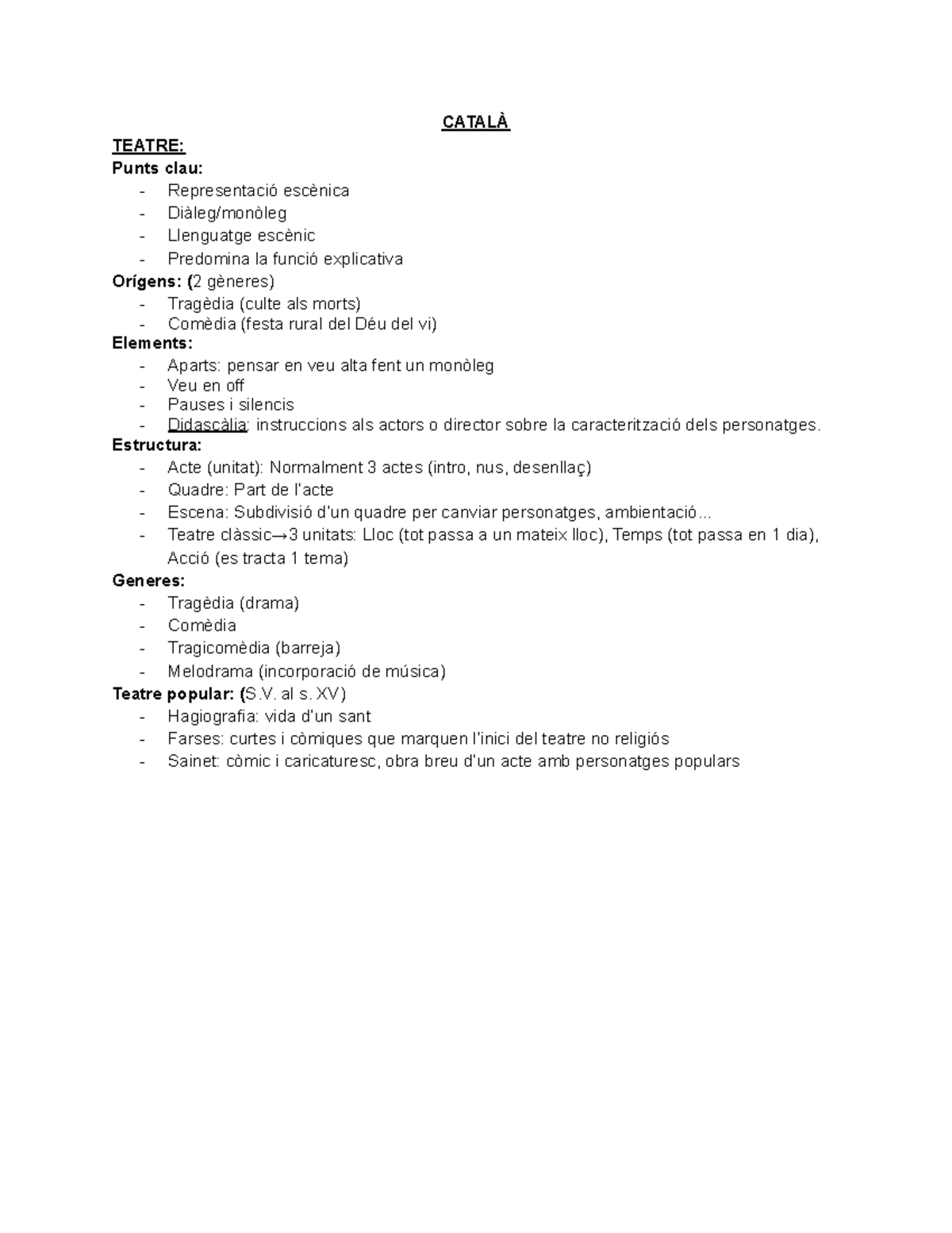 Teatre - CATALÀ TEATRE: Punts clau: - Representació escènica - Diàleg/monòleg - Llenguatge ...