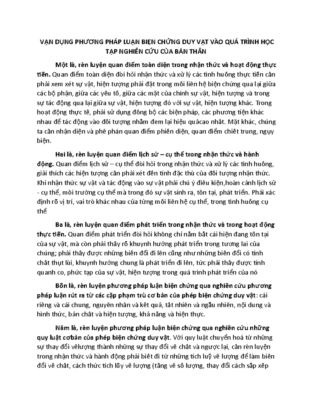 VẬN DỤNG PHƯƠNG PHÁP LUẬN BIỆN CHỨNG DUY VẬT VÀO QUÁ Trình HỌC TẬP Nghiên CỨU CỦA BẢN THÂN - Studocu