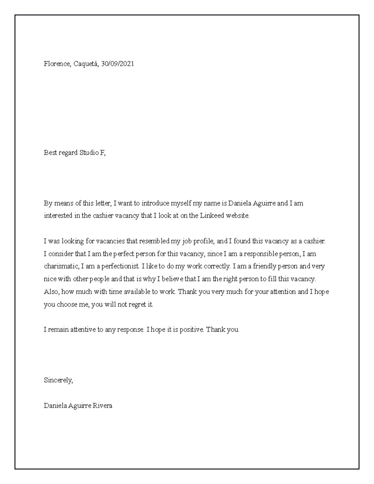 Carta mia - trabajo unidad 2 - Ingles - UNAD - Studocu