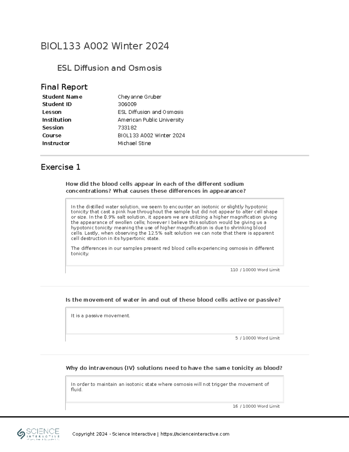 Lab3 - Lab - Copyright 2024 - Science Interactive | scienceinteractive Student Name Cheyanne ...