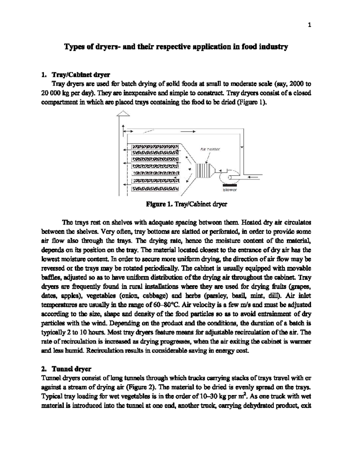 Types of dryers and applications 1 - Food Production Management - Studocu