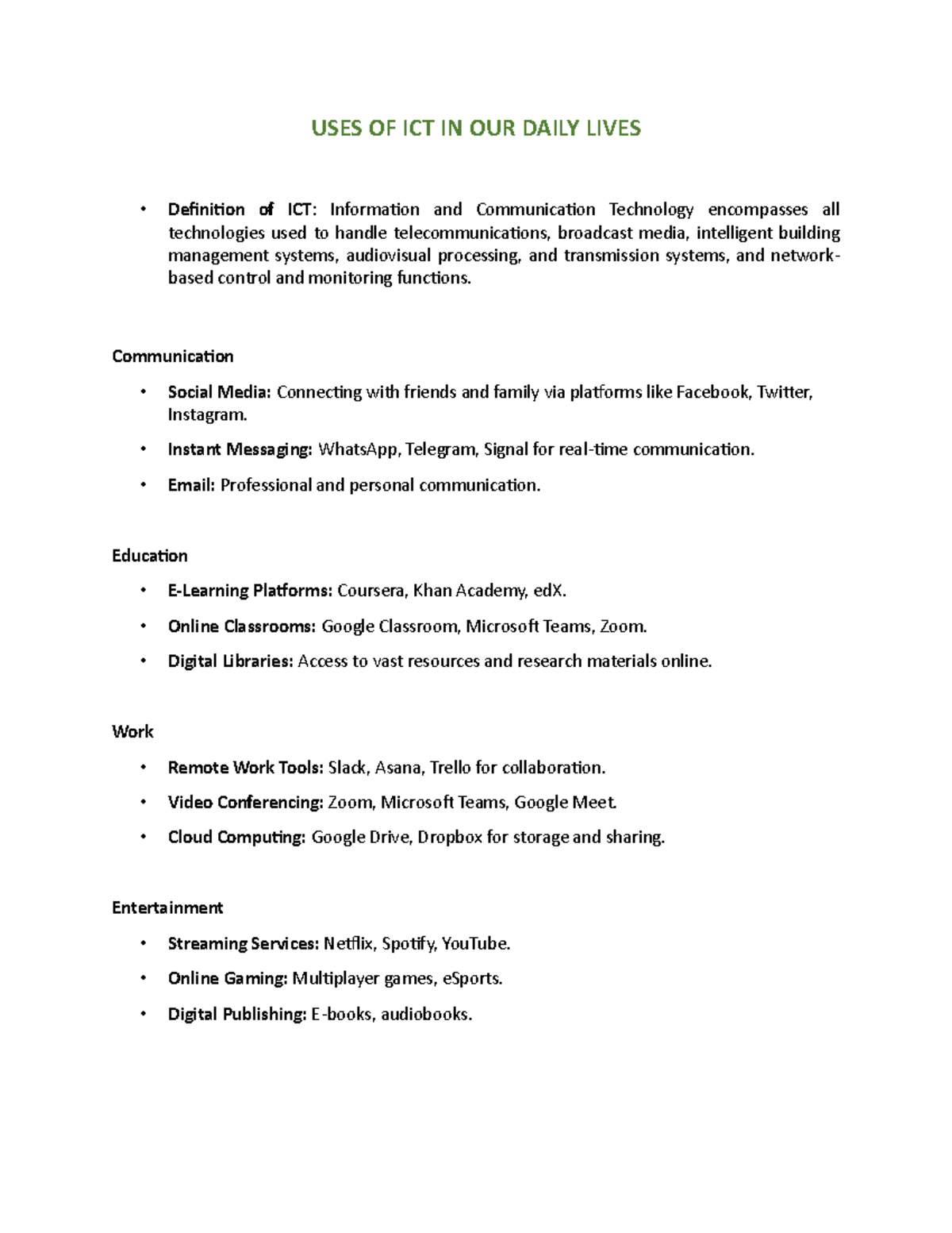 USES OF ICT IN OUR Daily Lives - Copy - USES OF ICT IN OUR DAILY LIVES ...