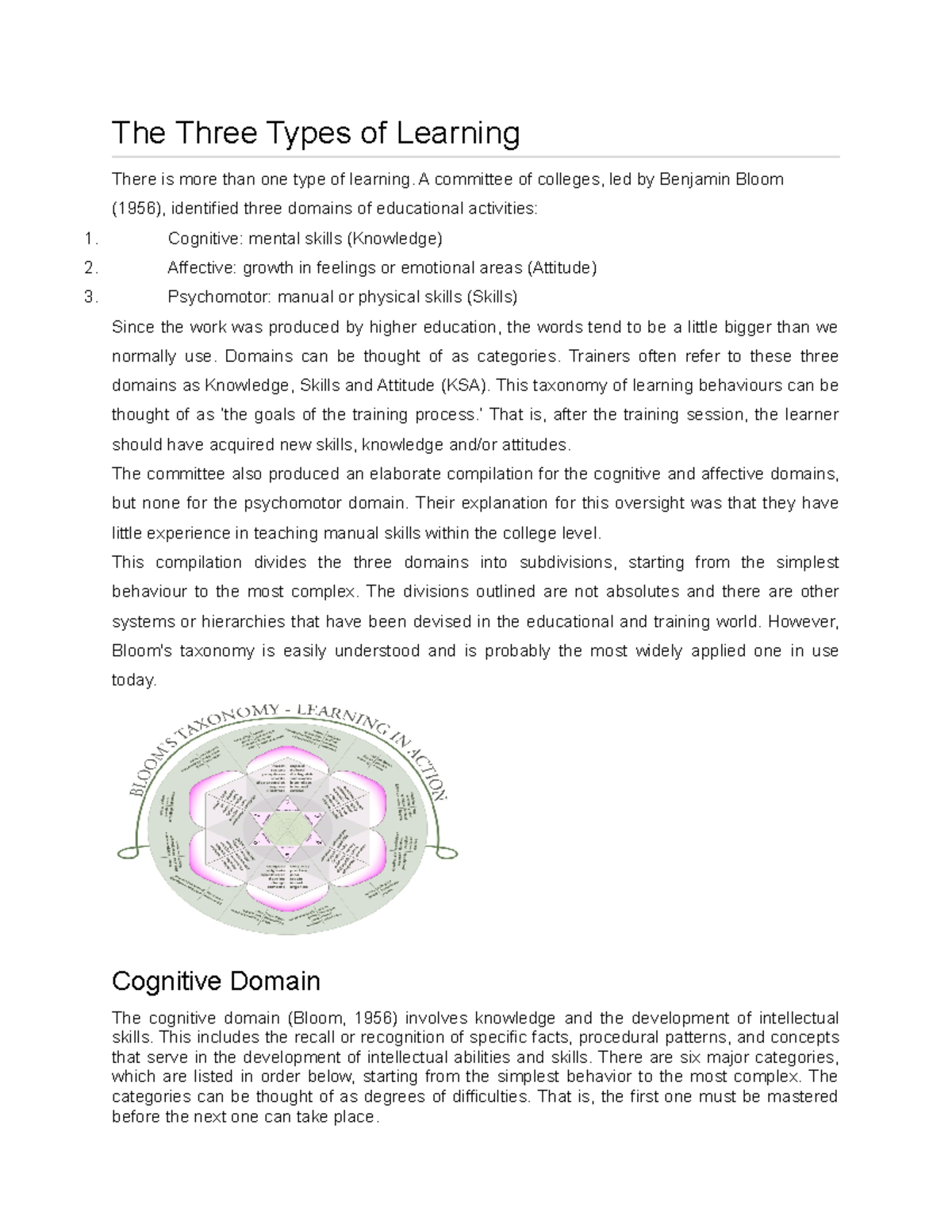 The Three Types of Learning Bloom's - The Three Types of Learning There ...