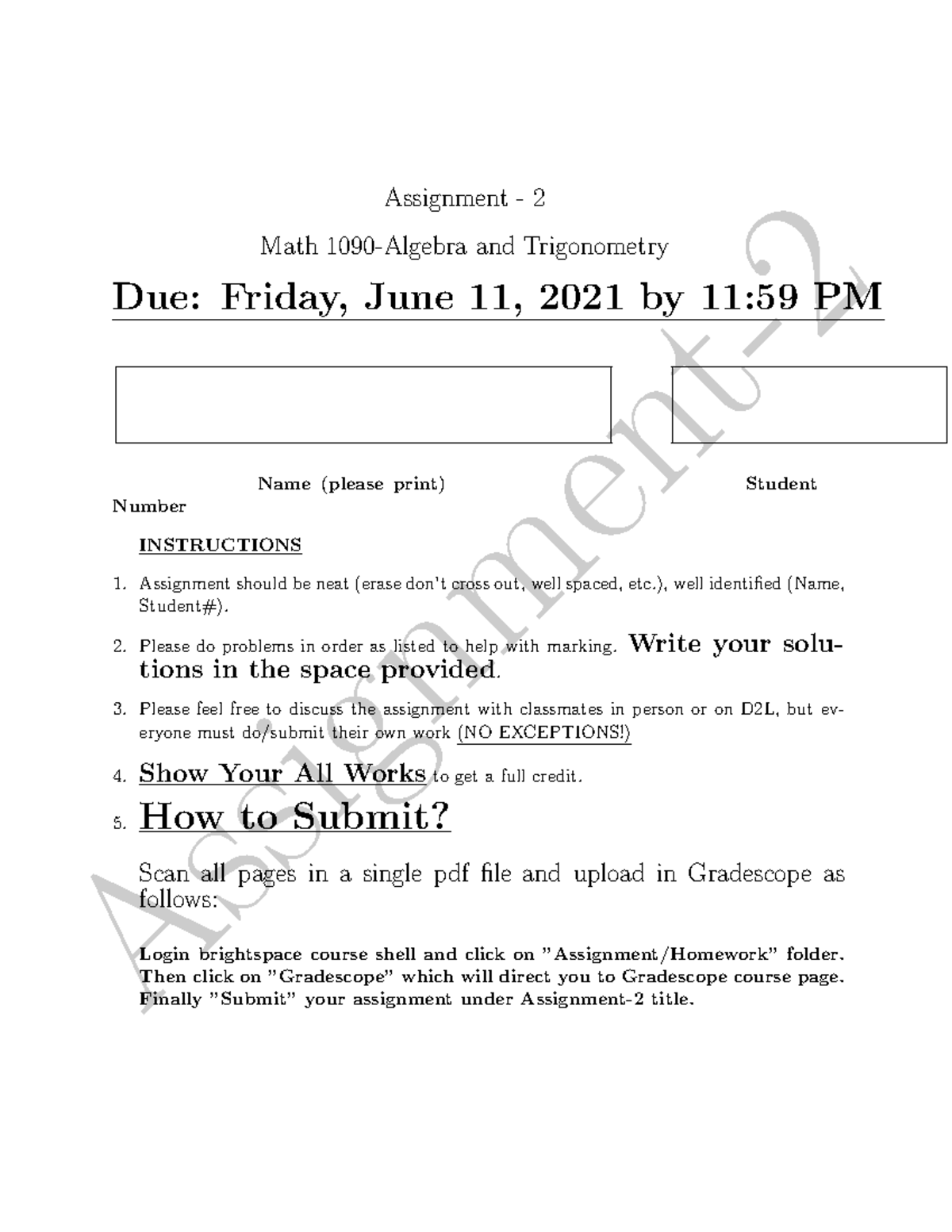 Math 1090-Assignment-2 - Assignment- Assignment - 2 Math 1090-Algebra and Trigonometry Due ...