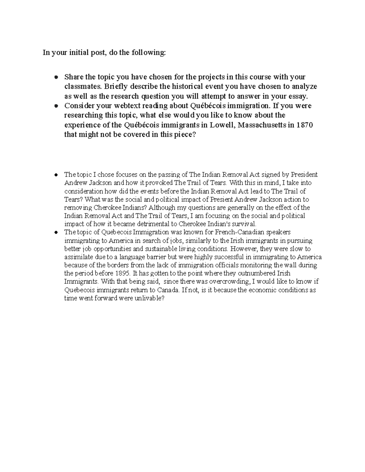 2-1 Discussion Historical Contect and Your Topic - In your initial post ...