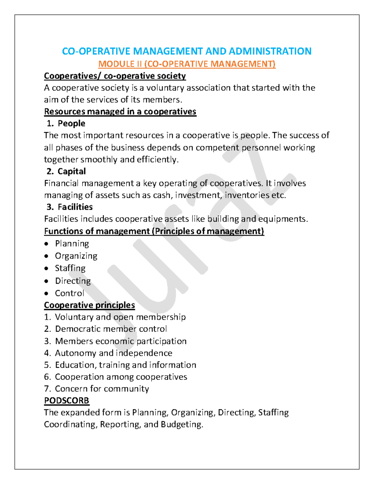 Coop mgt and adm- Module II - CO-OPERATIVE MANAGEMENT AND ...