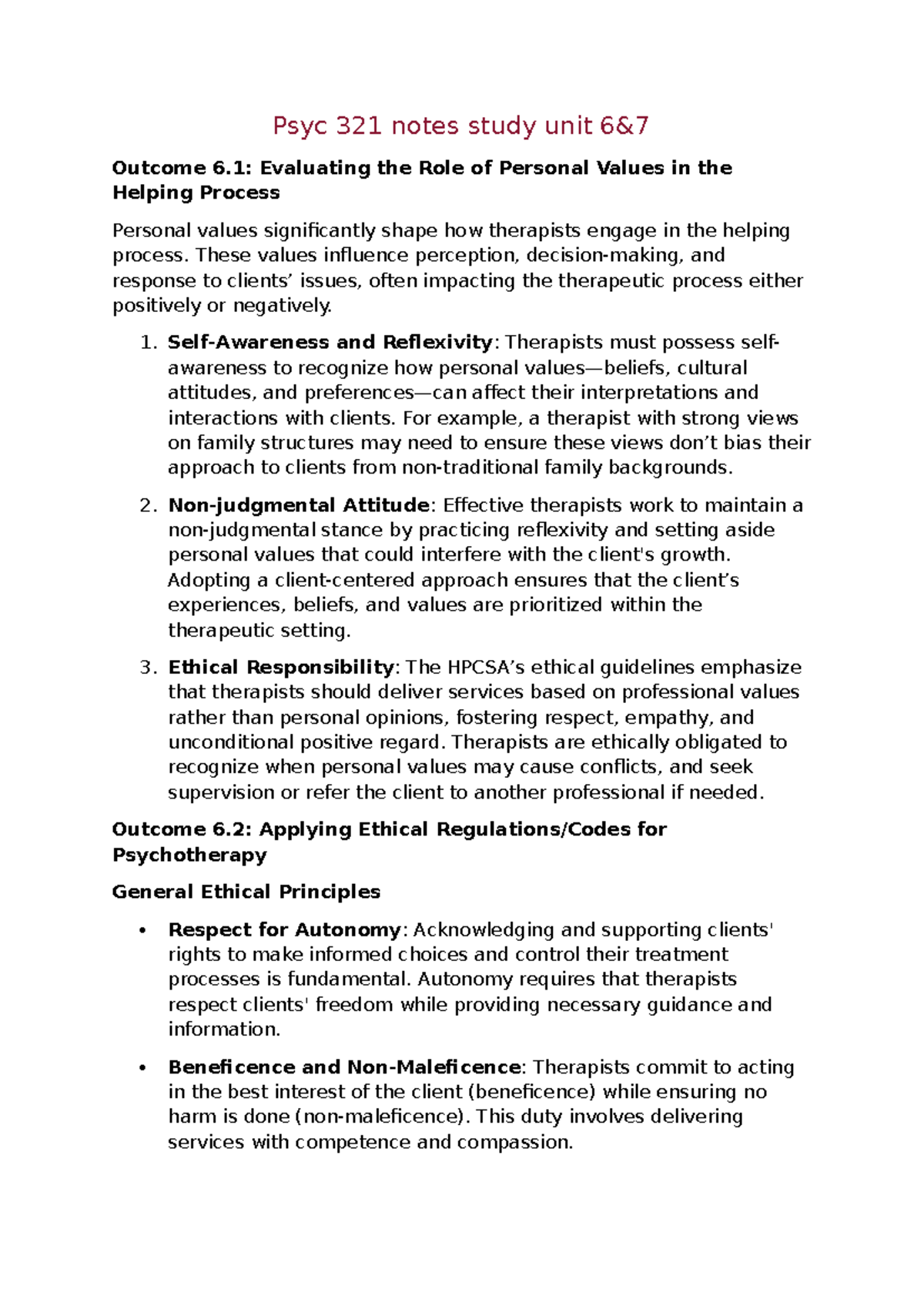 Psyc 321 notes study unit 6&7 - Psyc 321 notes study unit 6& Outcome 6 ...