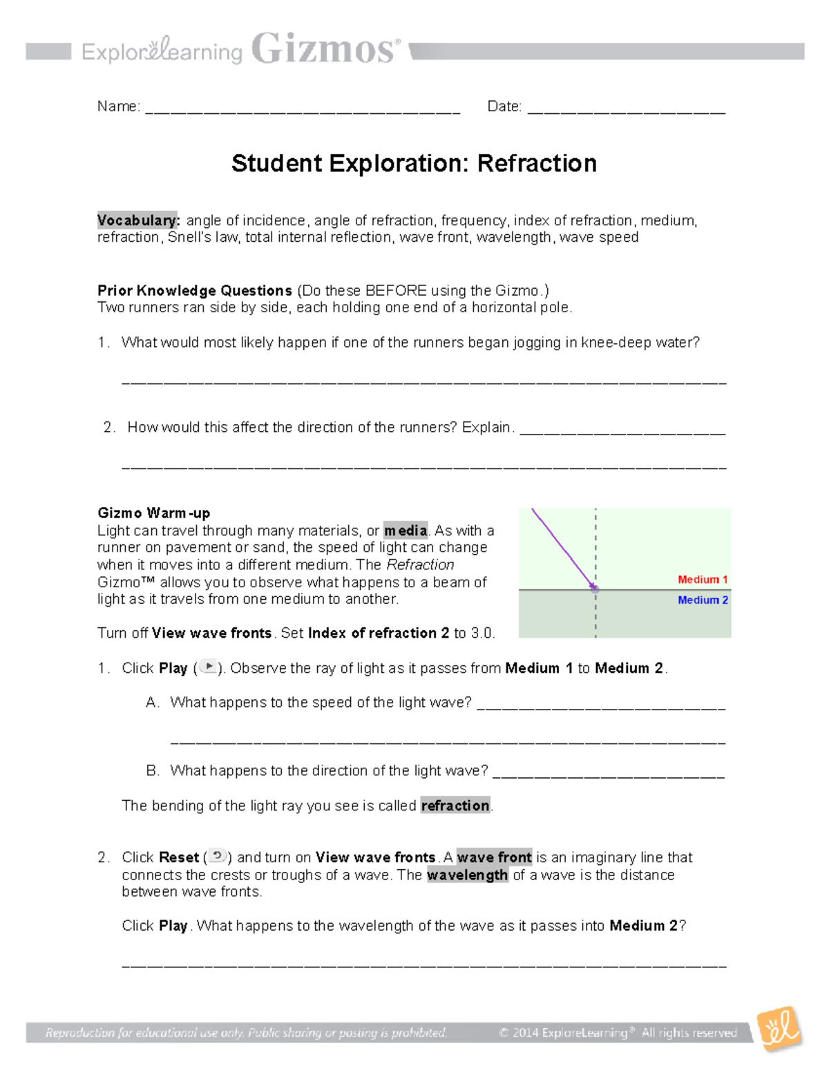 Gizmo refraction light lab - Name ...