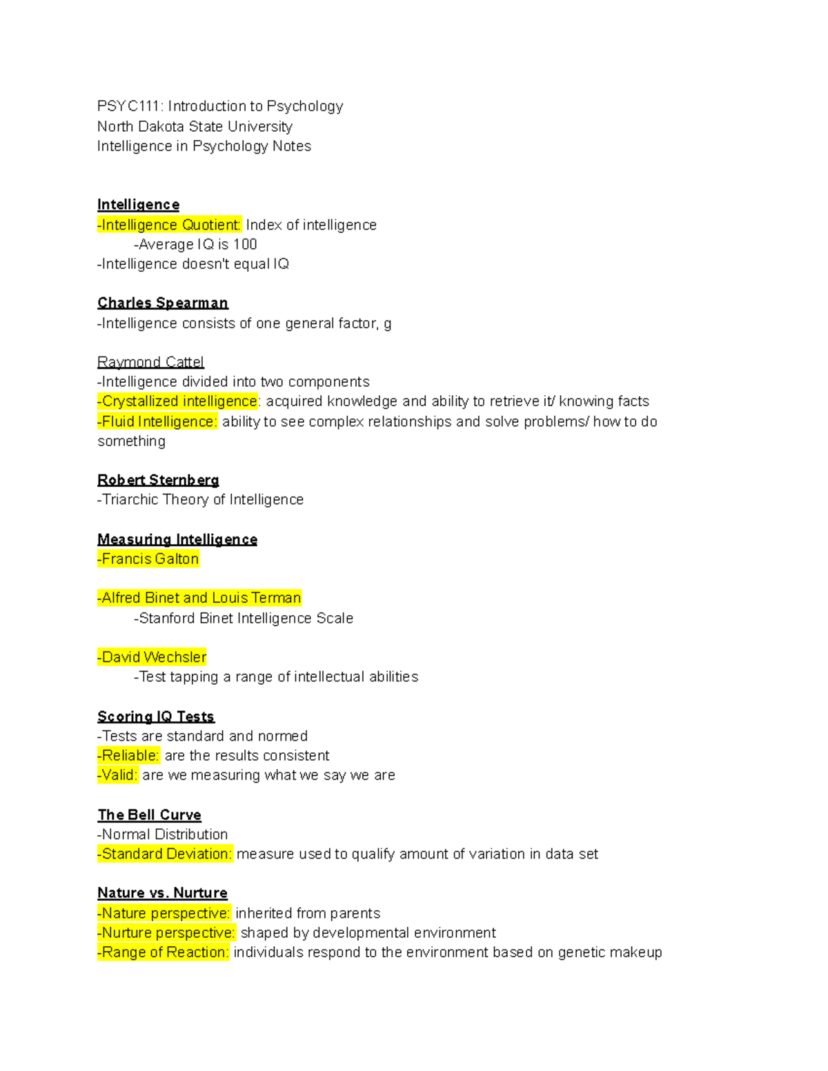 Intelligence in Psycology - PSYC111: Introduction to Psychology North ...