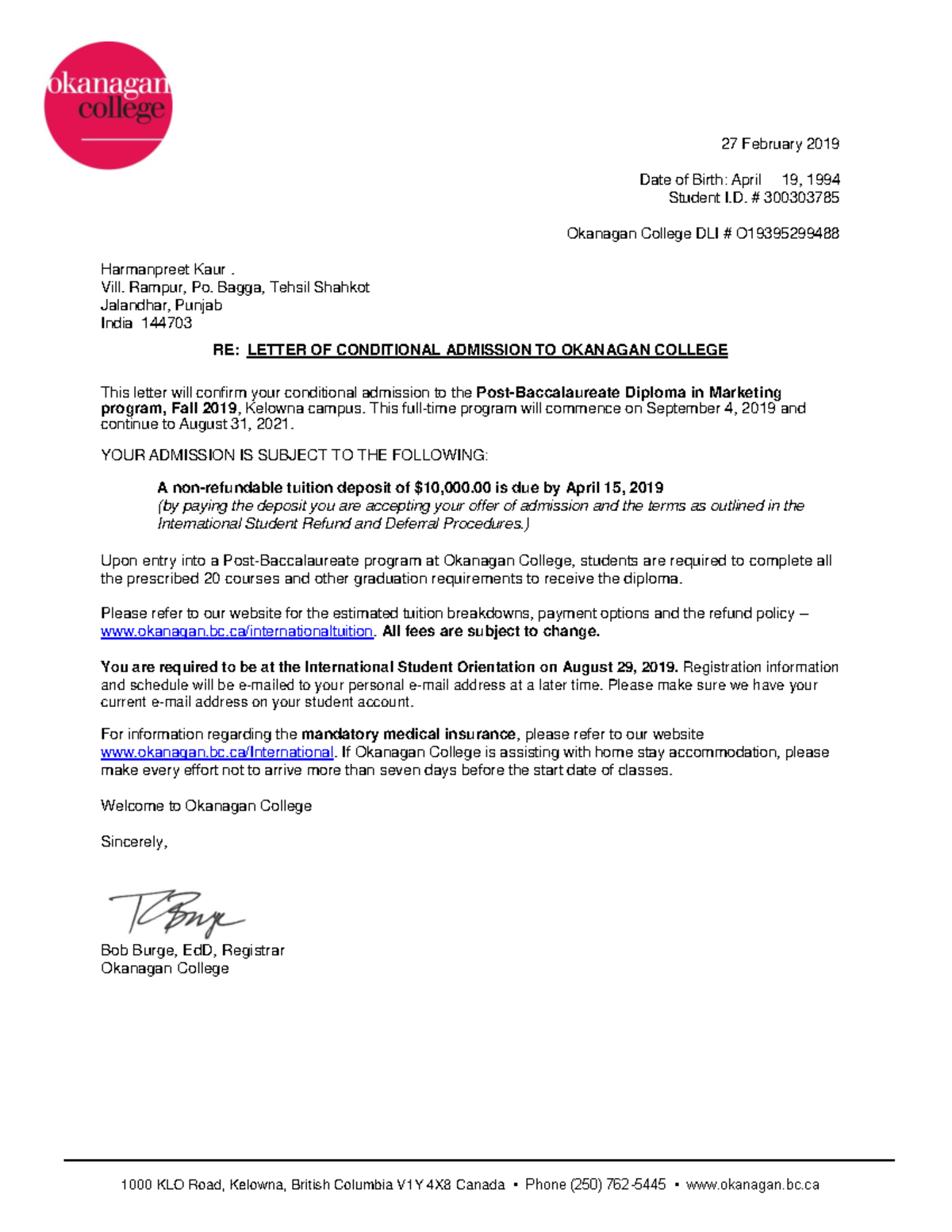 406812116 - My acceptance letter - 1000 KLO Road, Kelowna, British ...