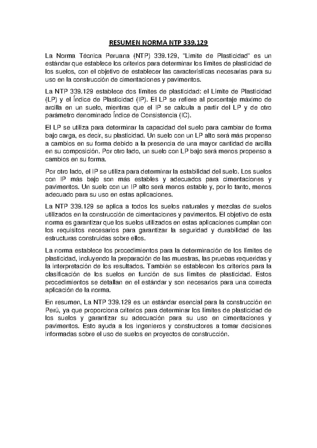 Resumen Norma NTP 339 - RESUMEN NORMA NTP 339. La Norma Técnica Peruana (NTP) 339, "Limite de ...