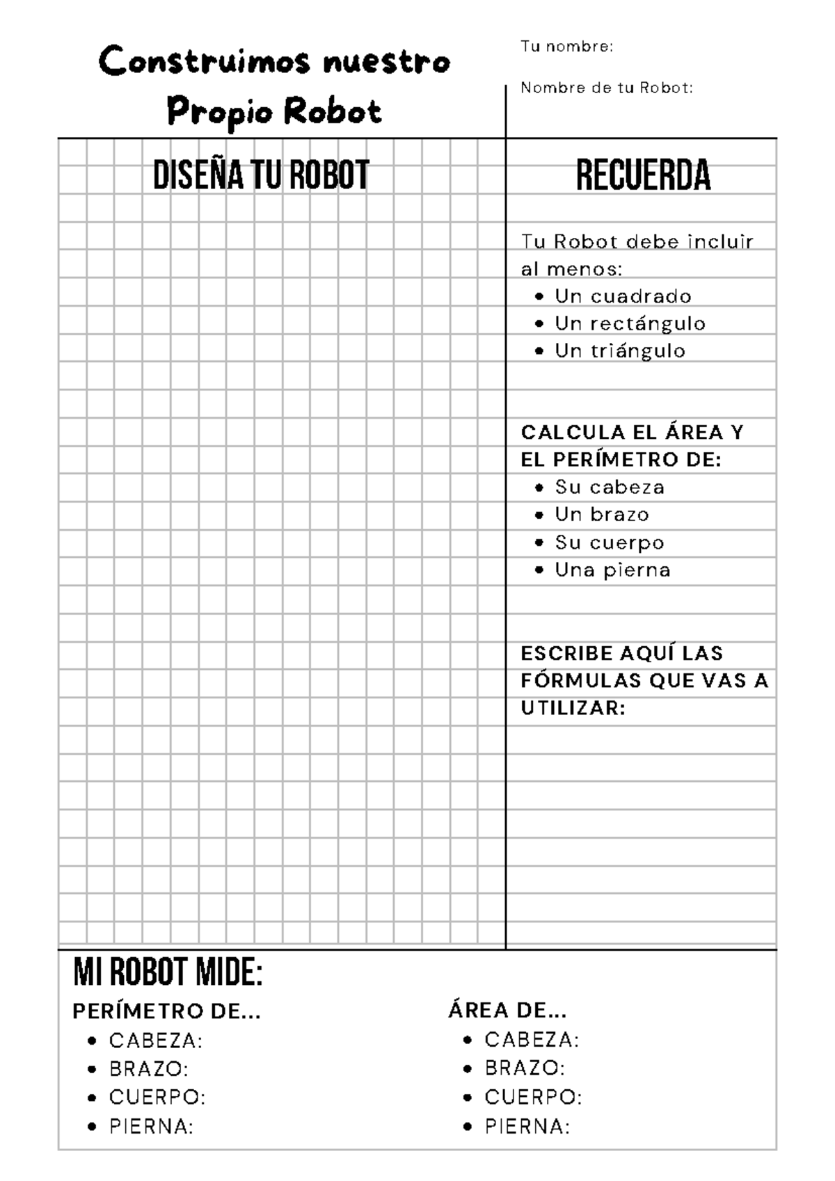 Ficha Robot Mates - Construimos nuestro Propio Robot Tu nombre: Nombre ...