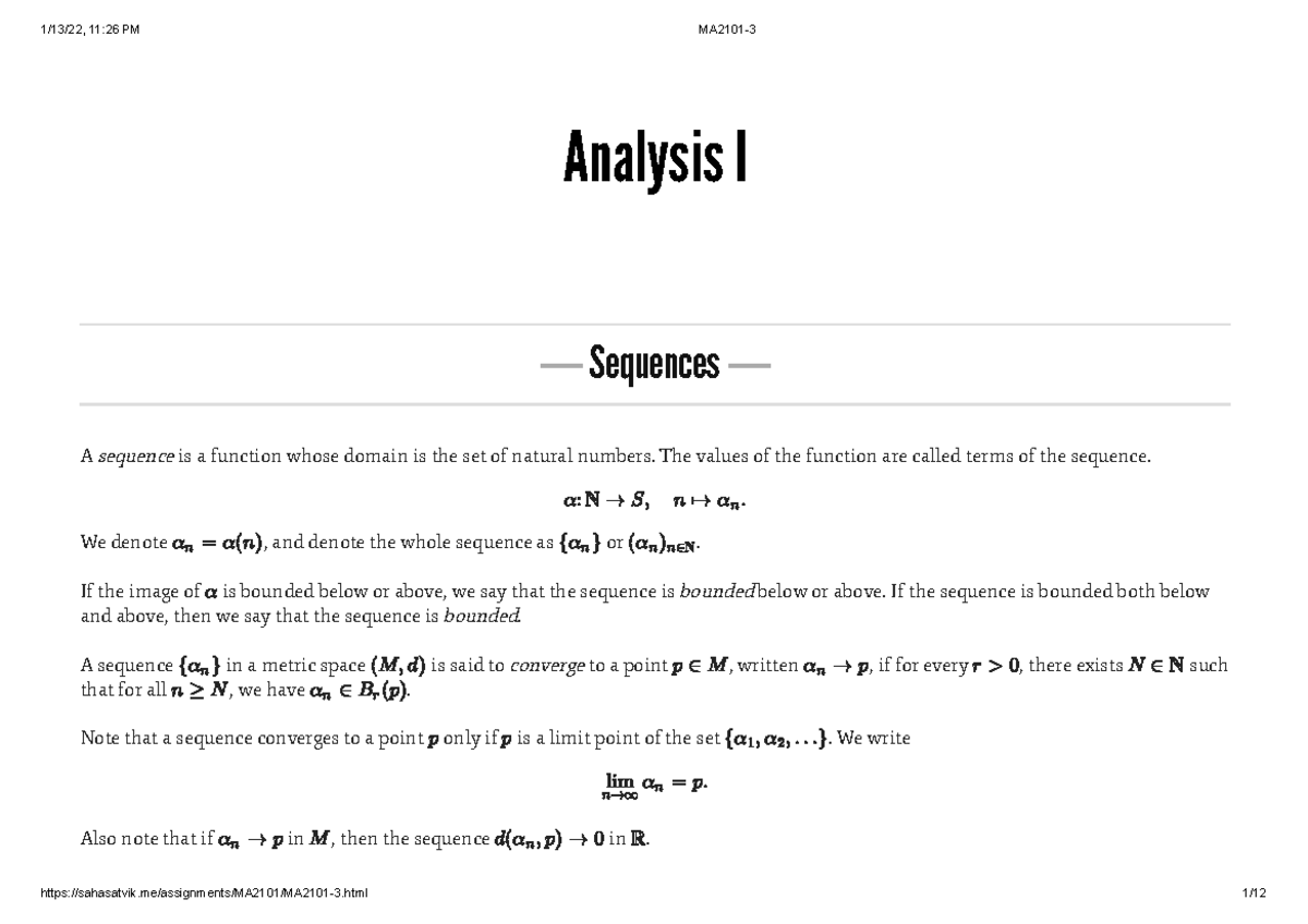 MA2101-Sequences and series complete printed notes - Analysis I ...