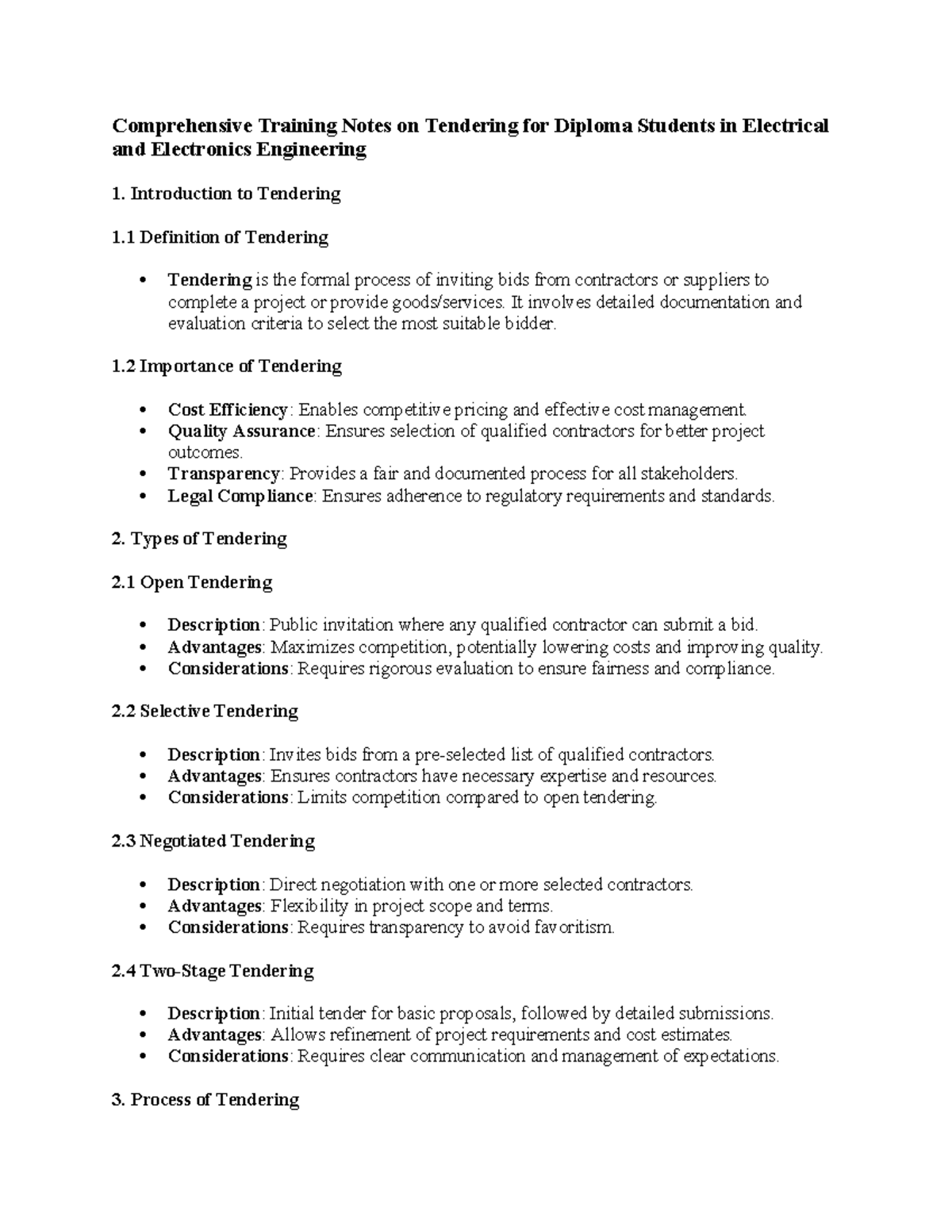 Tendering 1 - Comprehensive Training Notes on Tendering for Diploma ...
