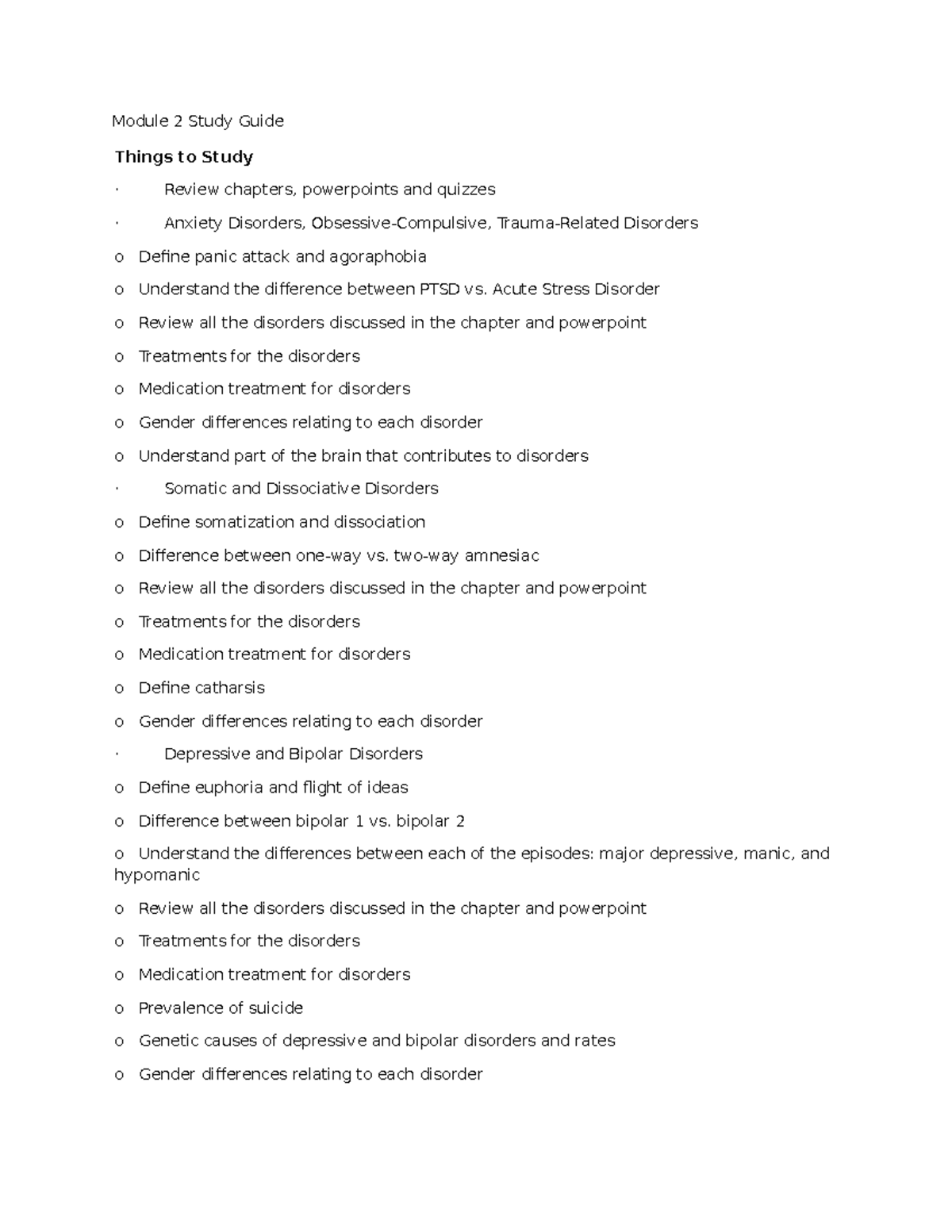 Module 2 Study Guide - Module 2 Study Guide Things to Study · Review chapters, powerpoints and ...