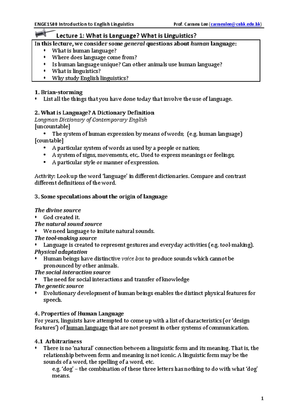 L1 handout - Lecture notes 1 - ENGE1500 Introduction to English ...