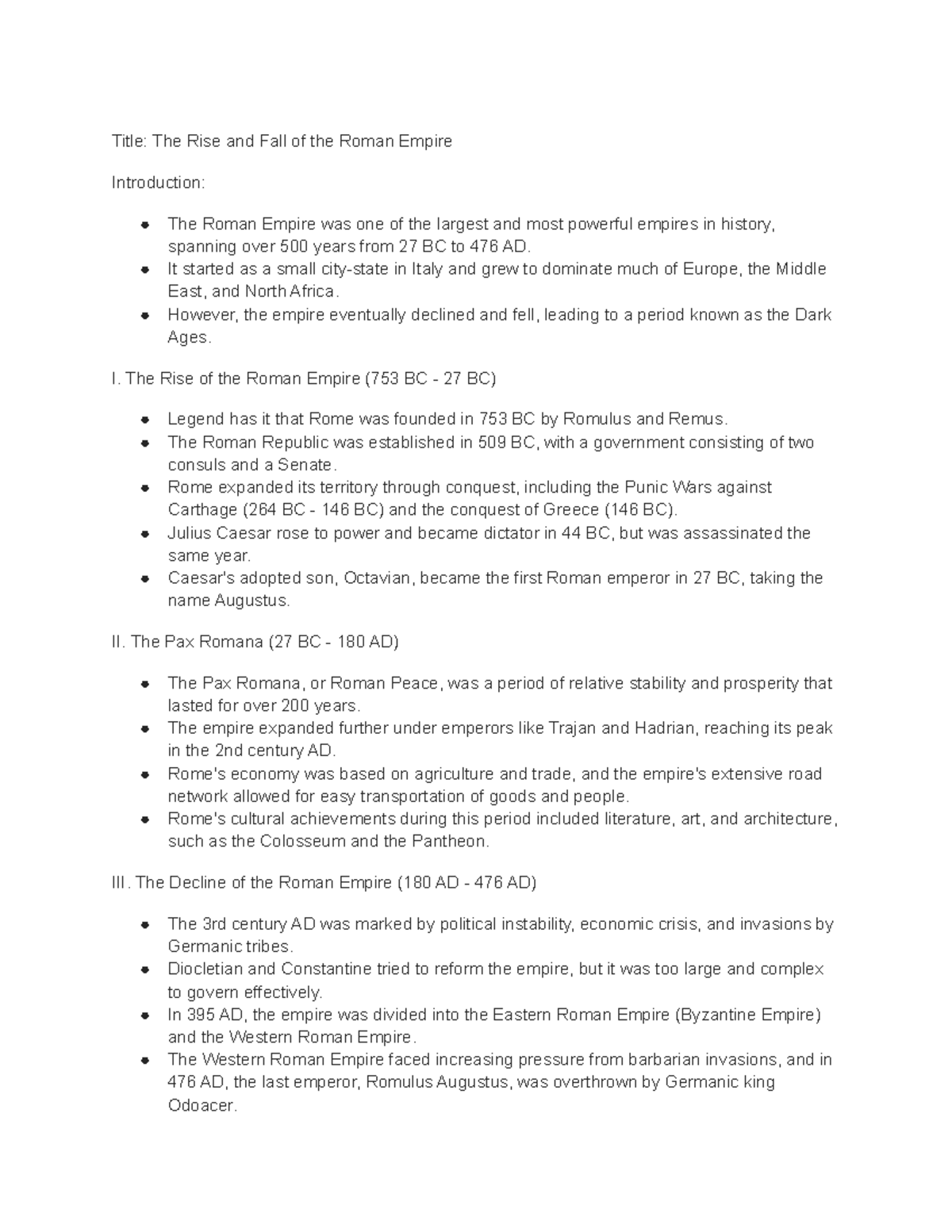 Title The Rise and Fall of the Roman Empire - Title: The Rise and Fall ...