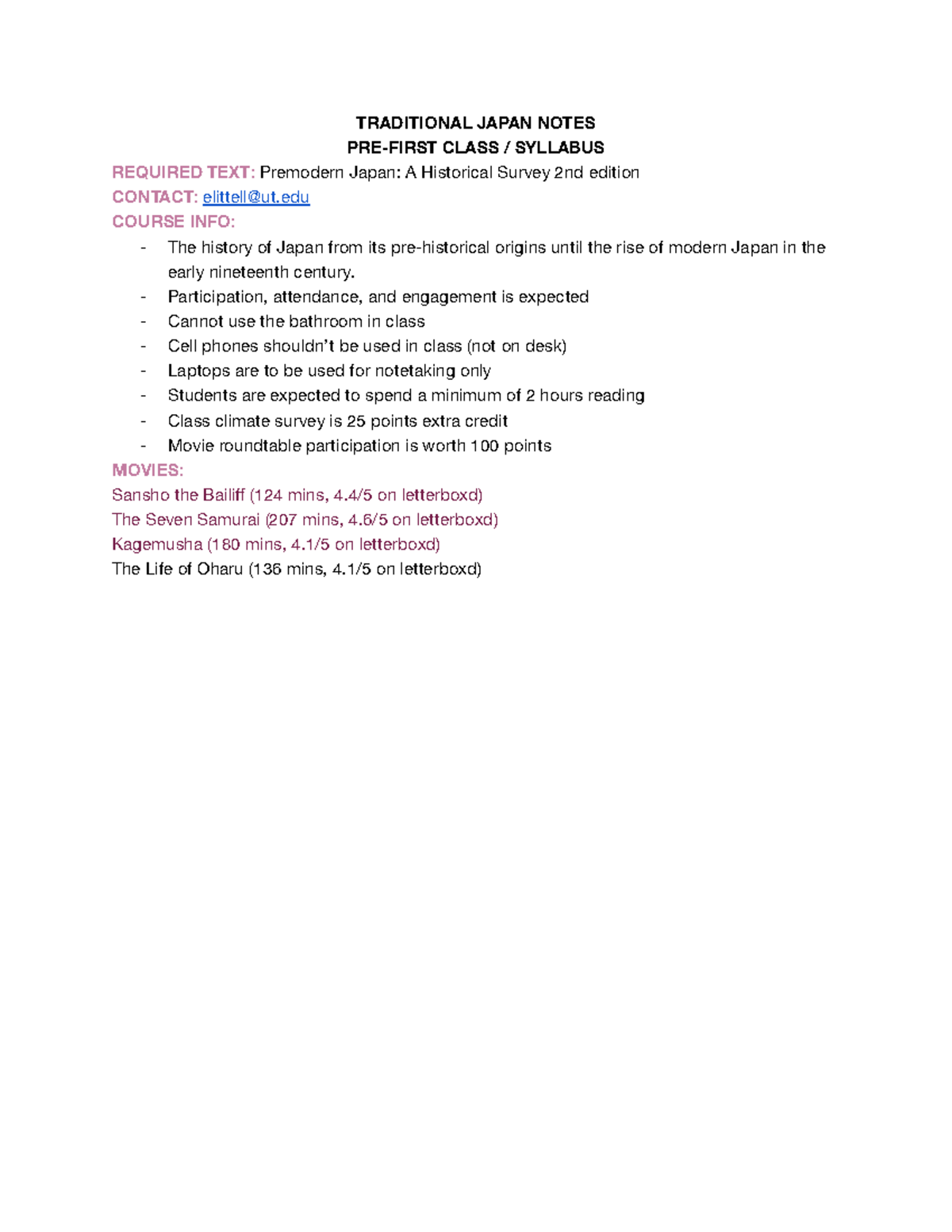 Traditional Japan Notes - TRADITIONAL JAPAN NOTES PRE-FIRST CLASS ...