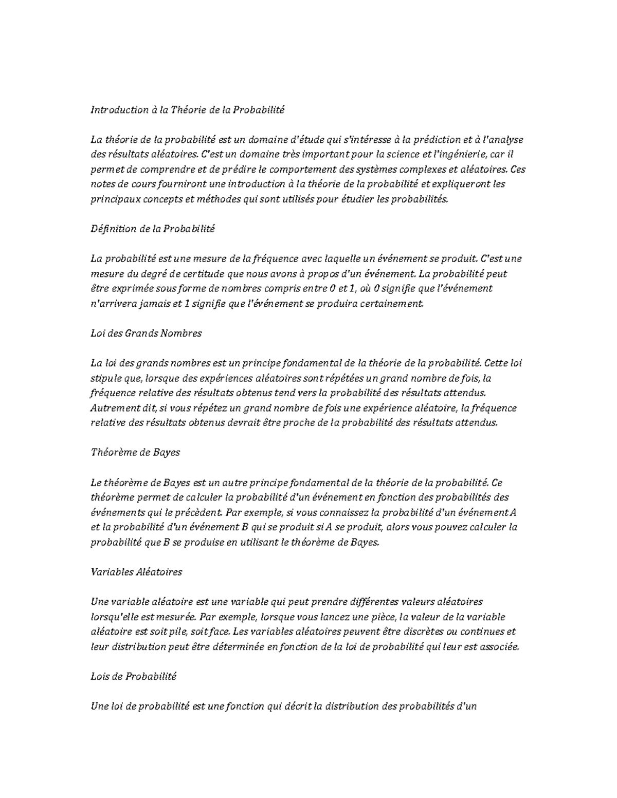 Probability Theory Study Notes - Introduction à la Théorie de la ...
