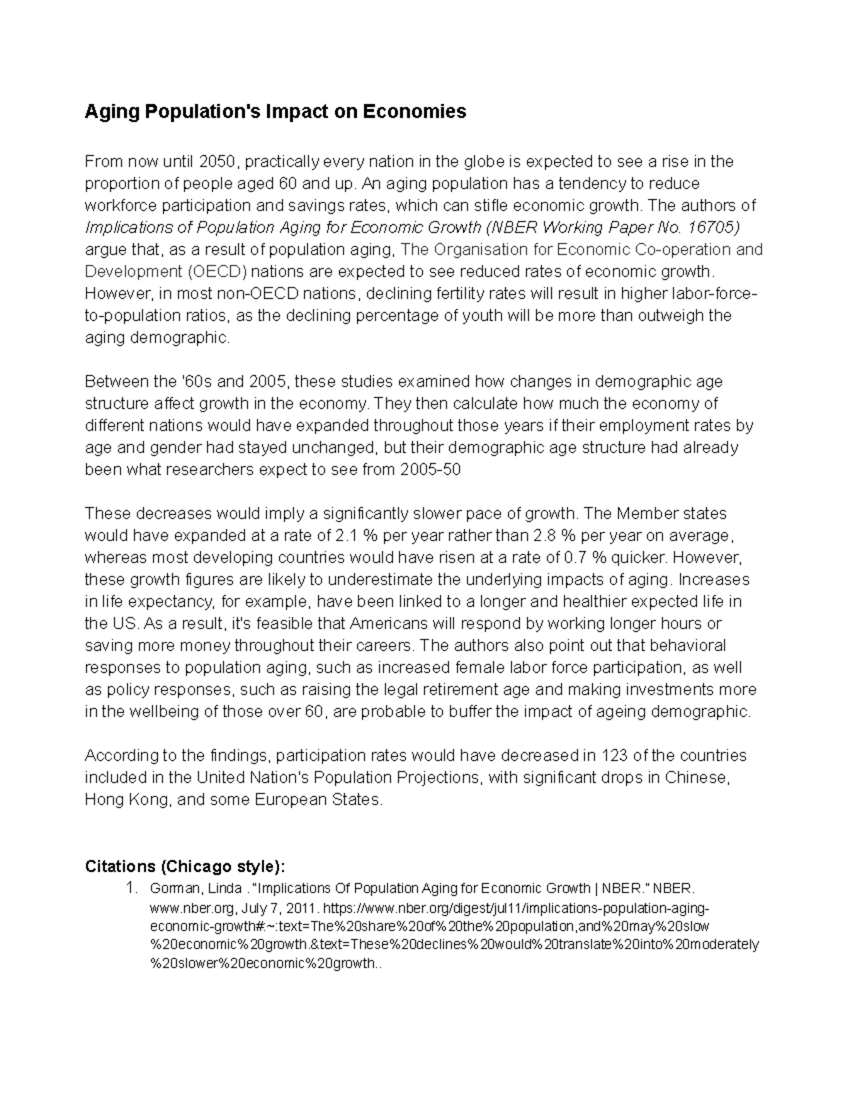 Aging Population's Impact on Economies - Economics - Christ University ...