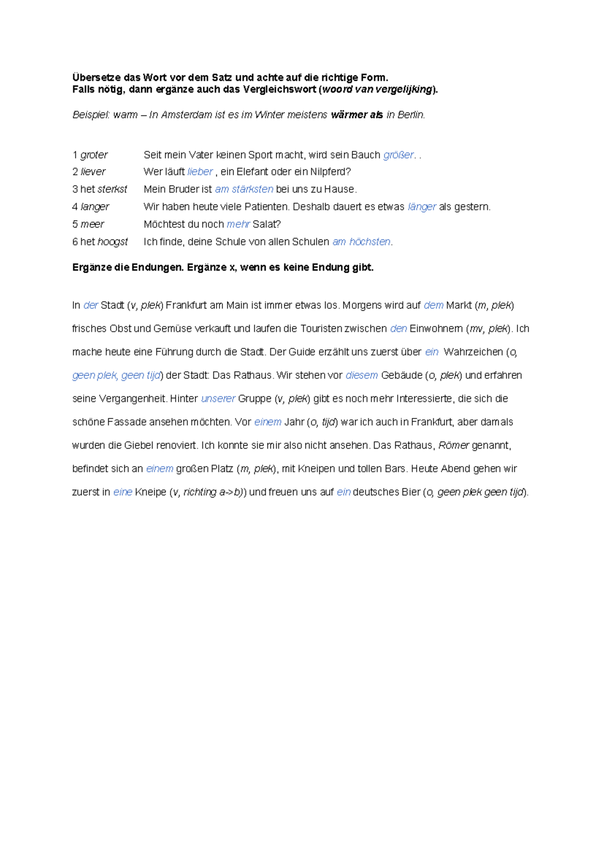 Oefenen-Kap4-Grammatik-nakijkblad - Übersetze das Wort vor dem Satz und ...