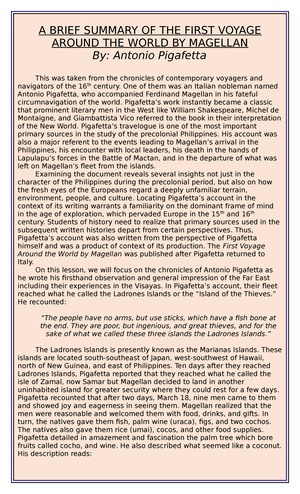 A Brief Summary OF THE First Voyage Around THE World BY Magellan - A ...