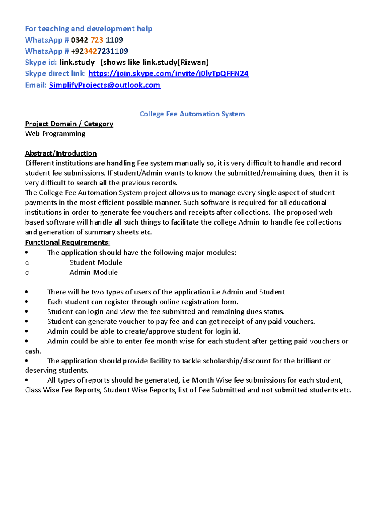 College Fee Automation System - Final Project - VU - Studocu