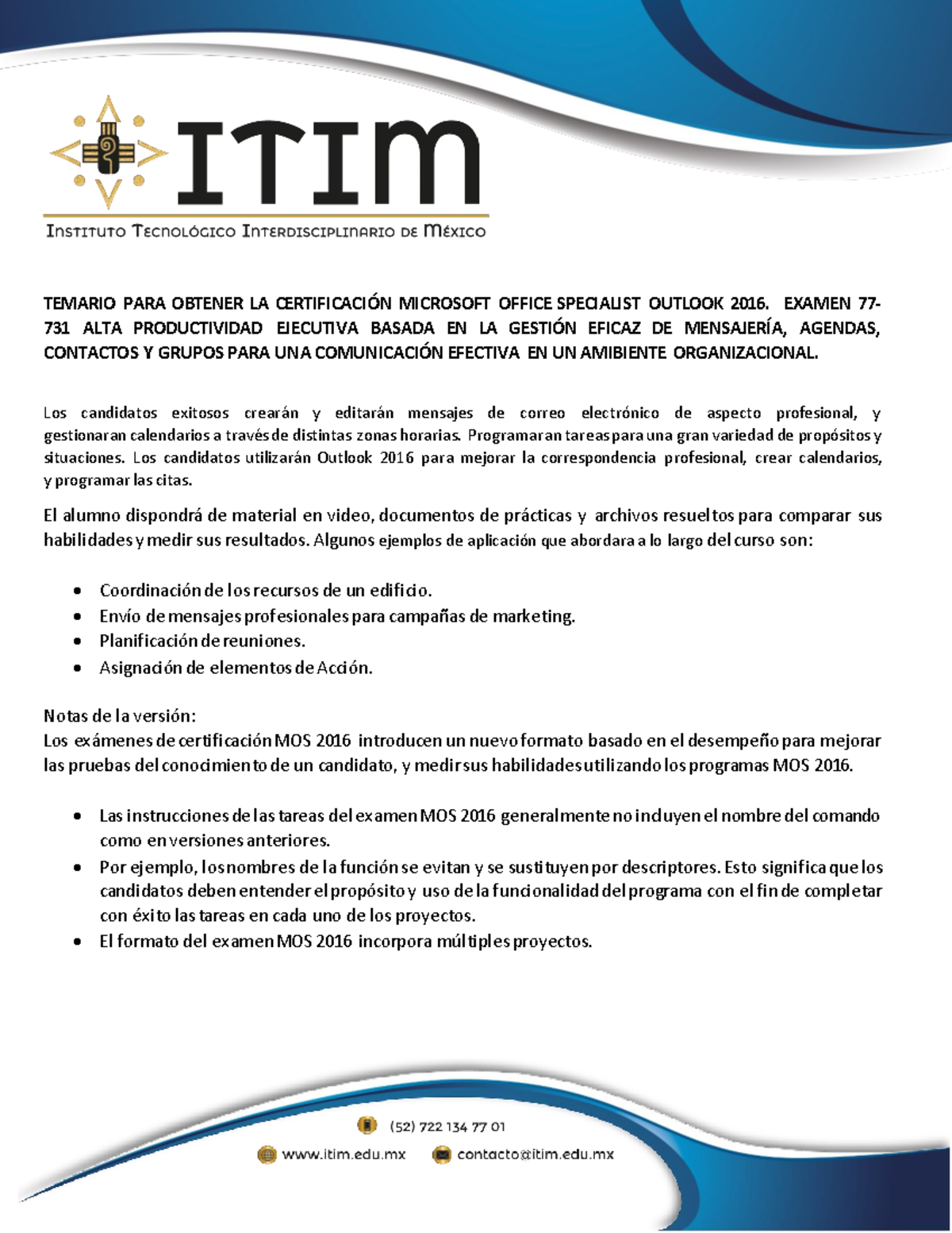 07Outlook Mos - TEMARIO PARA OBTENER LA CERTIFICACIÓN MICROSOFT OFFICE ...