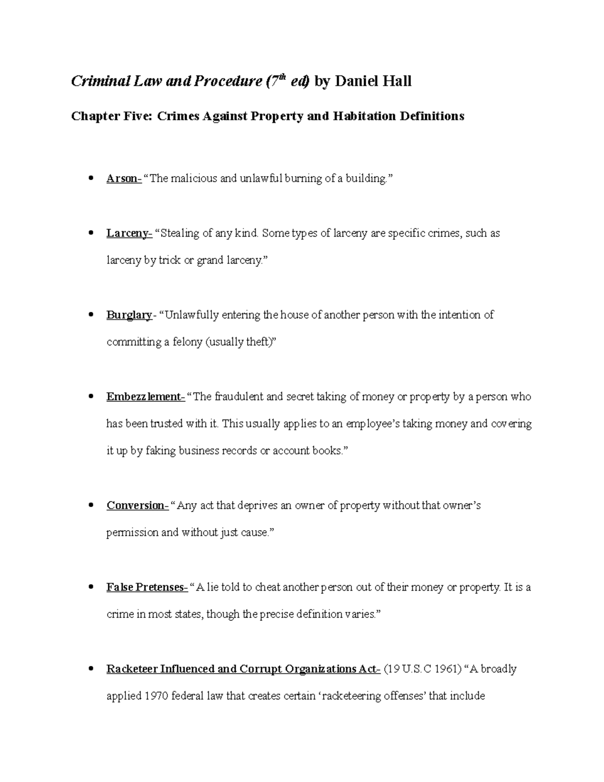 Chapter Five Definitions - Criminal Law and Procedure (7th ed) by ...