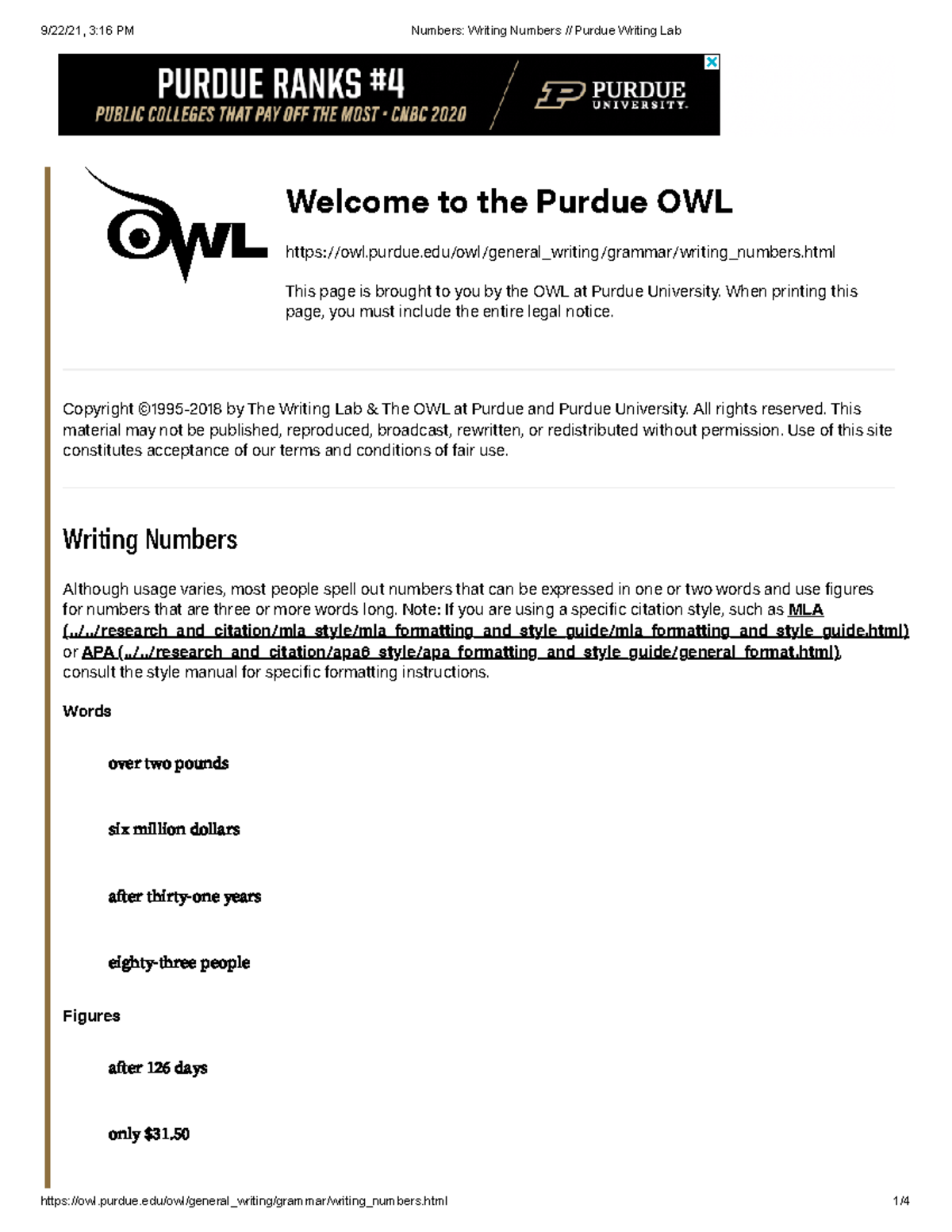 Numbers Writing Numbers Purdue Writing Lab - English Composition 1 ...